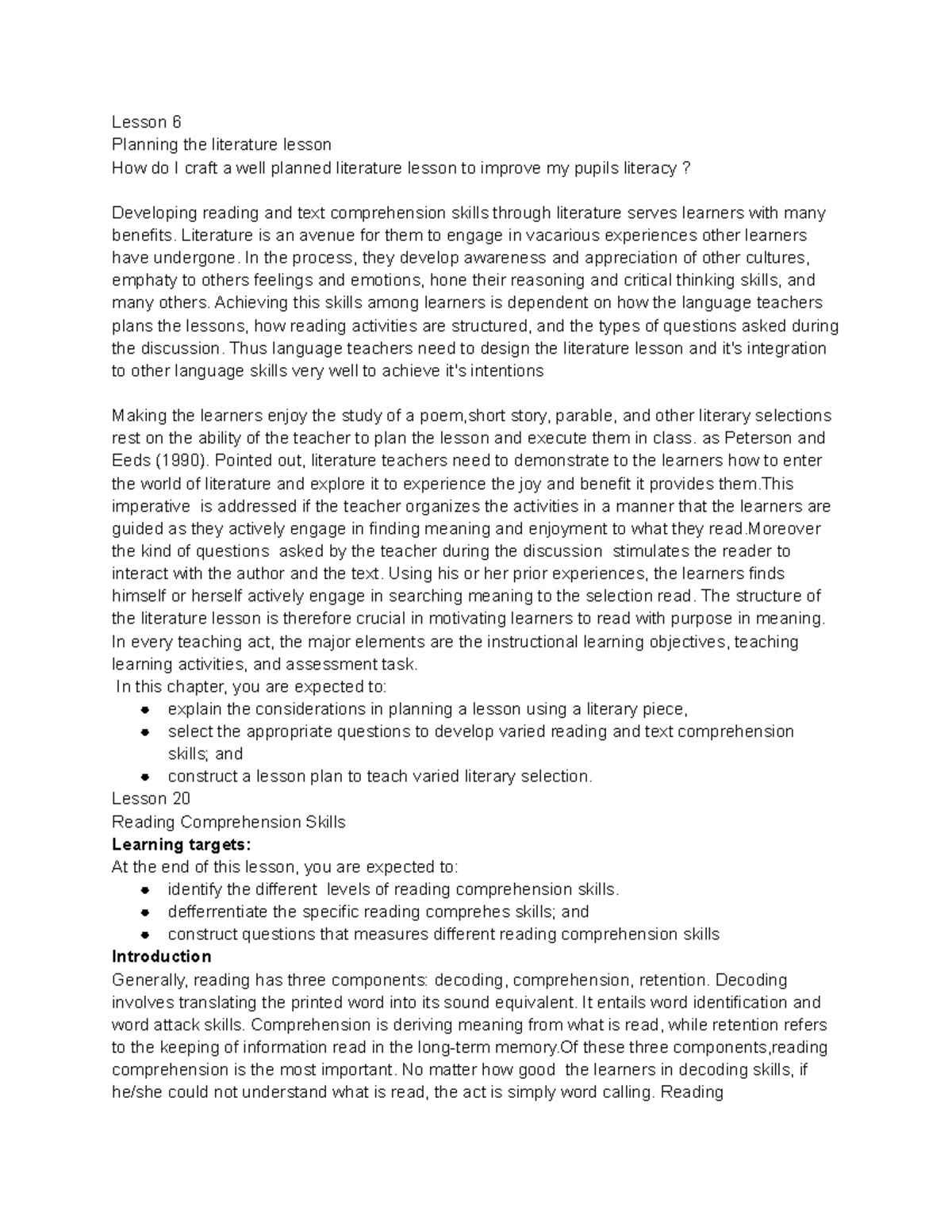 Lesson 6 & 20: Crafting Literature Lessons for Enhanced Reading Skills ...