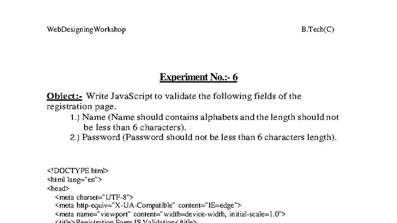 WDW B.Tech(C) Experiments 6-10: JavaScript & CSS Validation Techniques ...