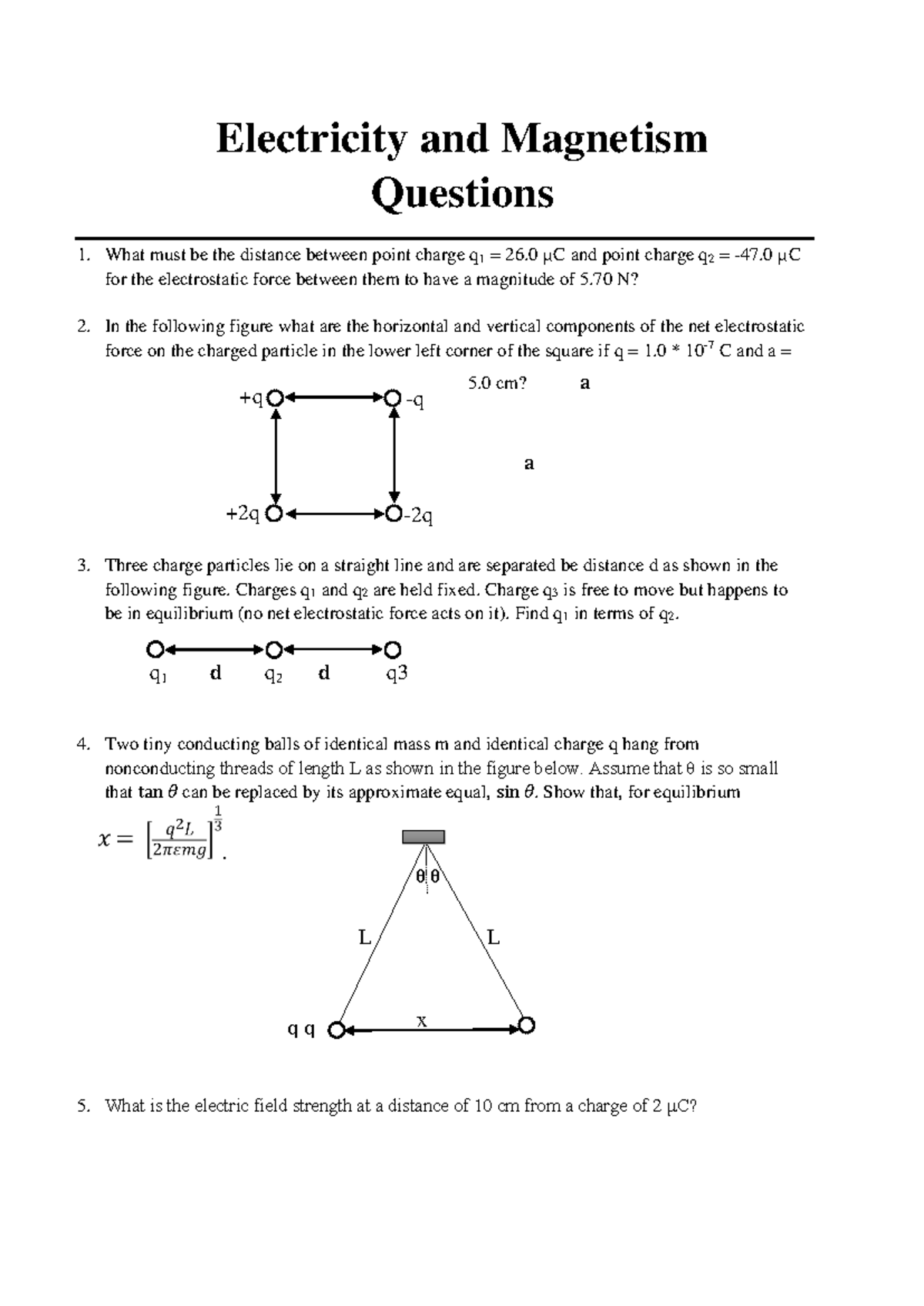 Electricity and Magnetism questions - Electricity and Magnetism ...