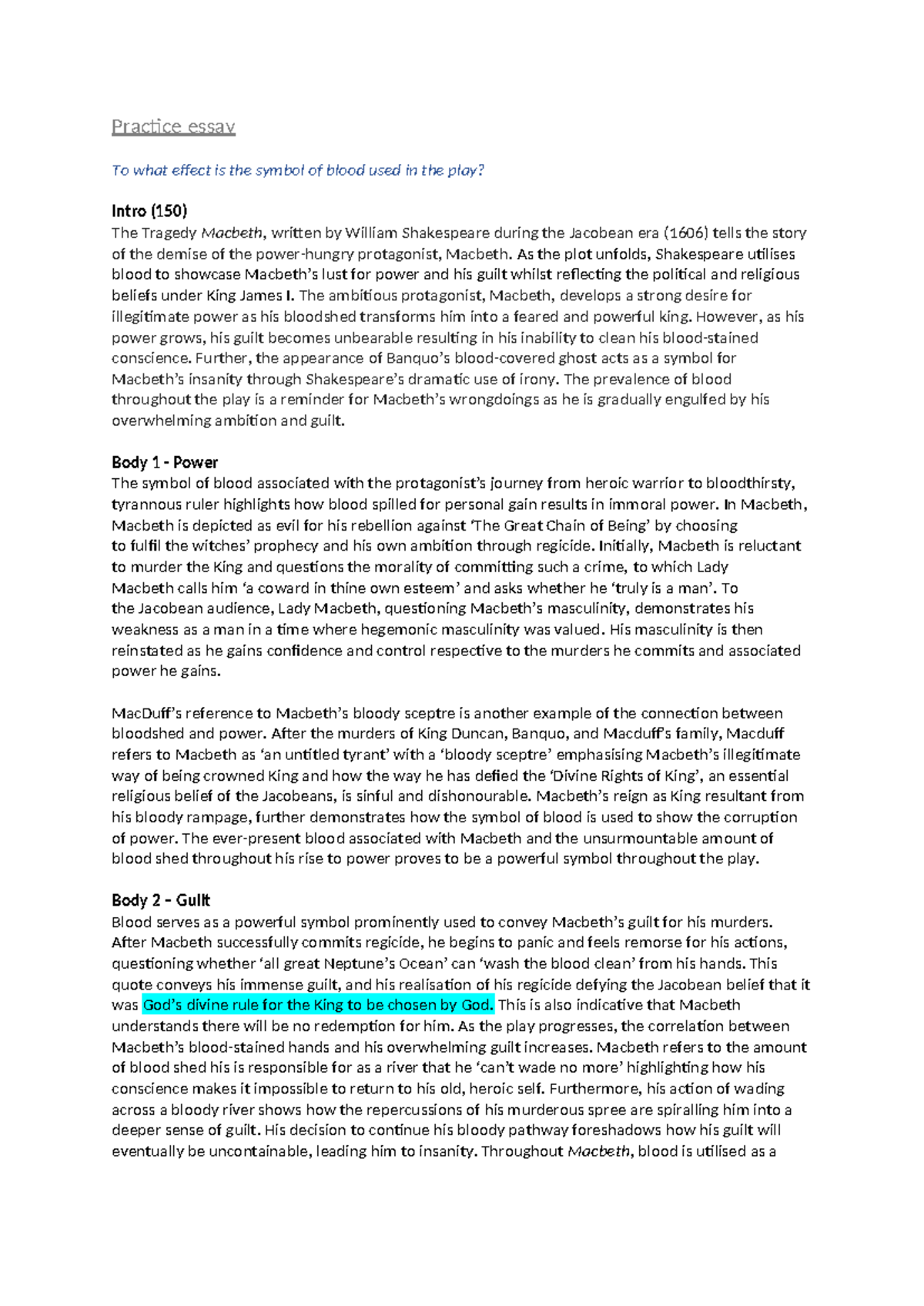12English Essay Notes: The Symbol of Blood in Macbeth - Studocu