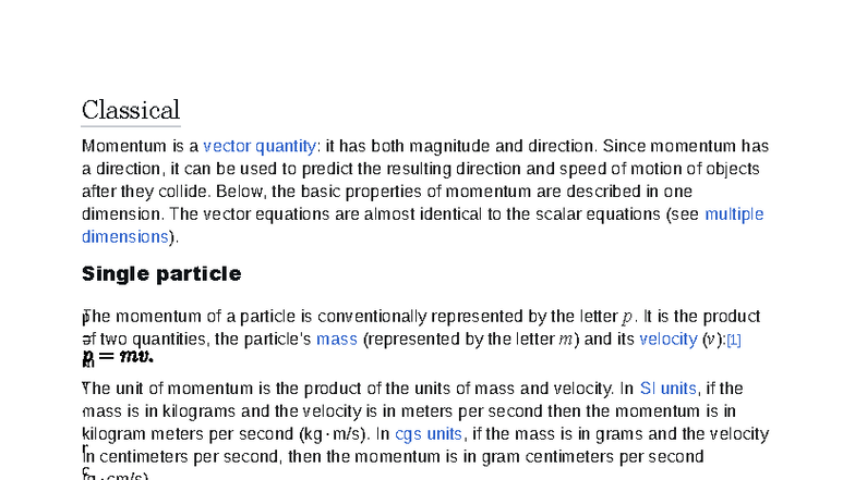 Momentum - Classical Physics Overview (PHYS 101) - Studocu