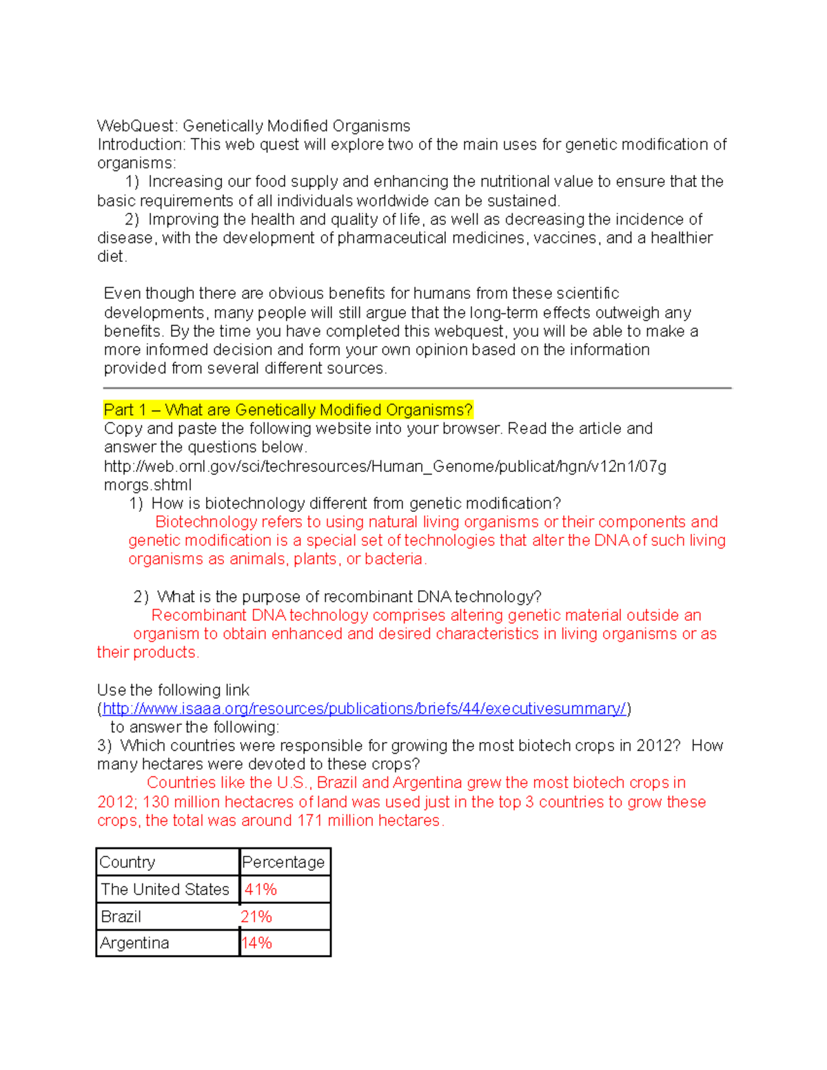 GMO PROJ WebQuest: Exploring Genetically Modified Organisms - Studocu