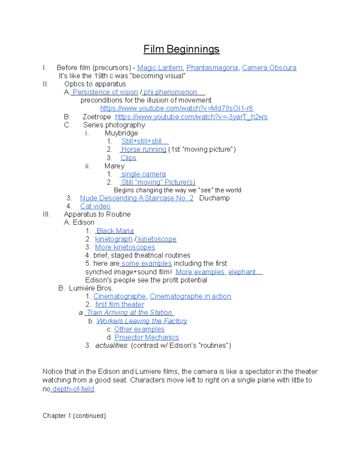 Film2700 study guide #1 - Film Beginnings I. Before film (precursors ...