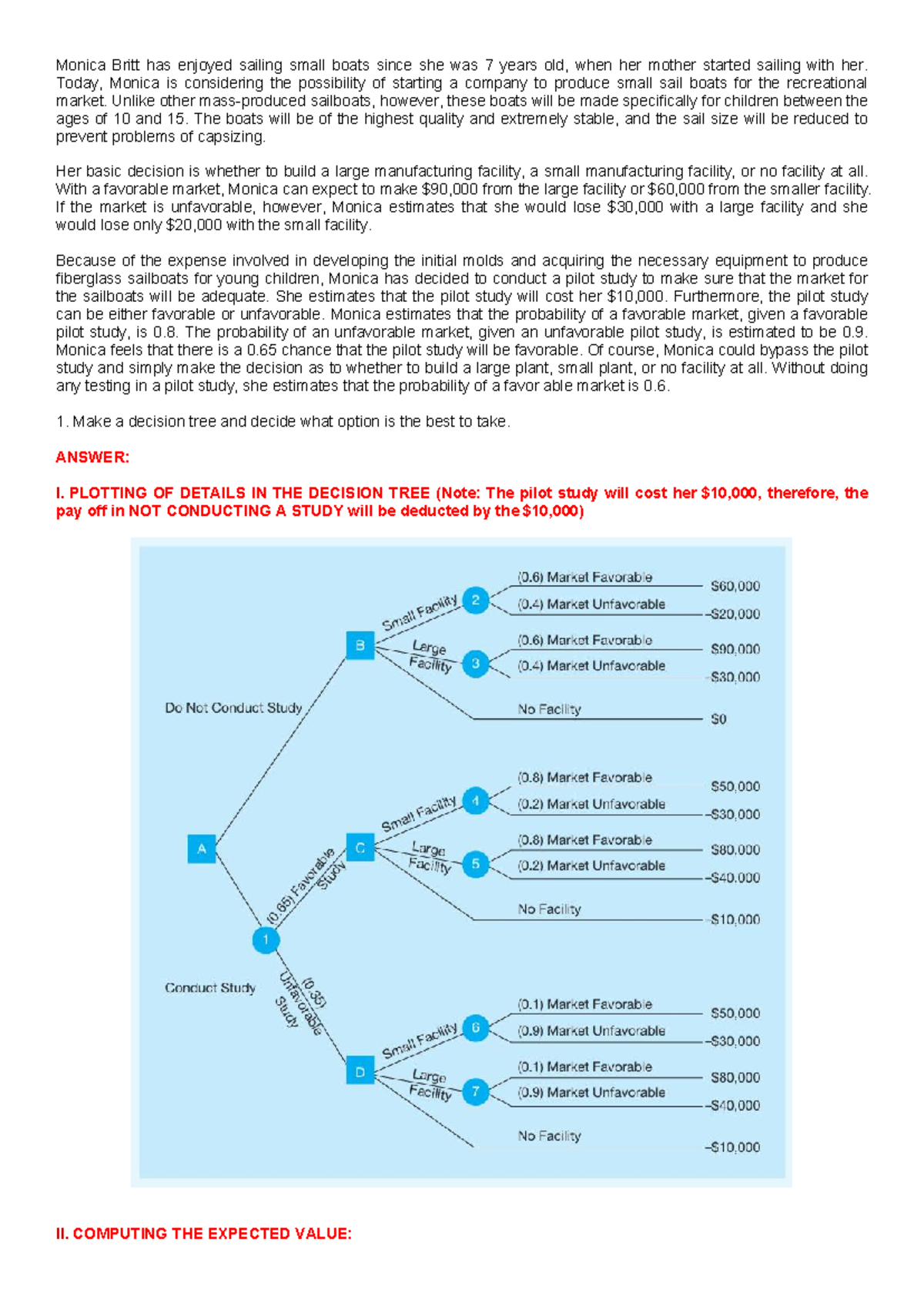 Quiz - MS - Decision Tree Analysis for Sailboat Manufacturing - Studocu