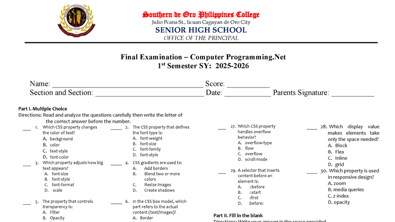 Final Exam: Computer Programming (CS101) - 1st Sem SY 2023 - Studocu