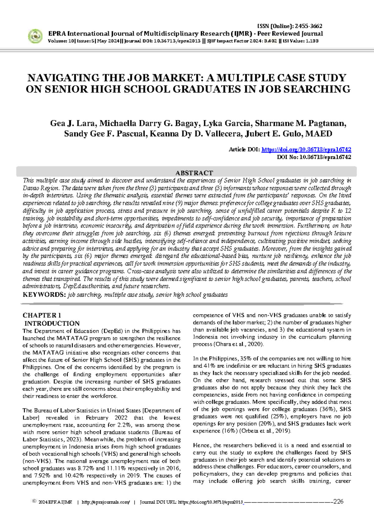 Navigating Job Market Challenges: Insights from SHS Graduates in Davao ...