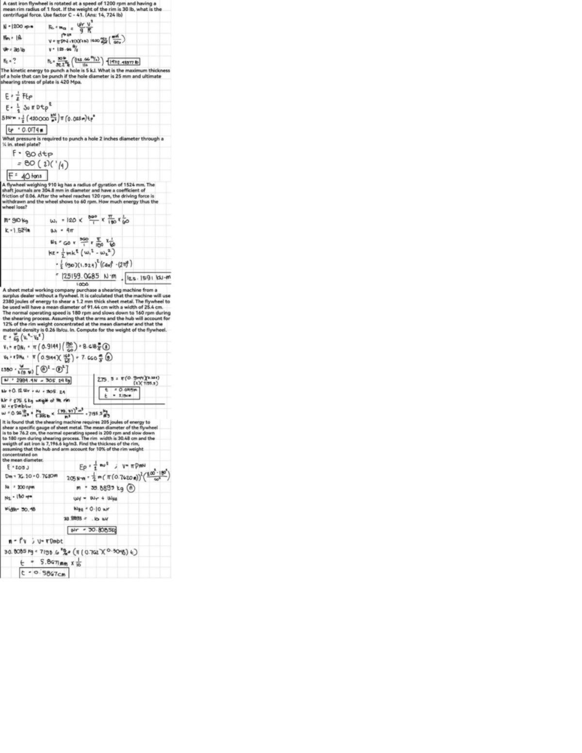 Machine Design: Flywheel Calculations and Shearing Energy Analysis ...