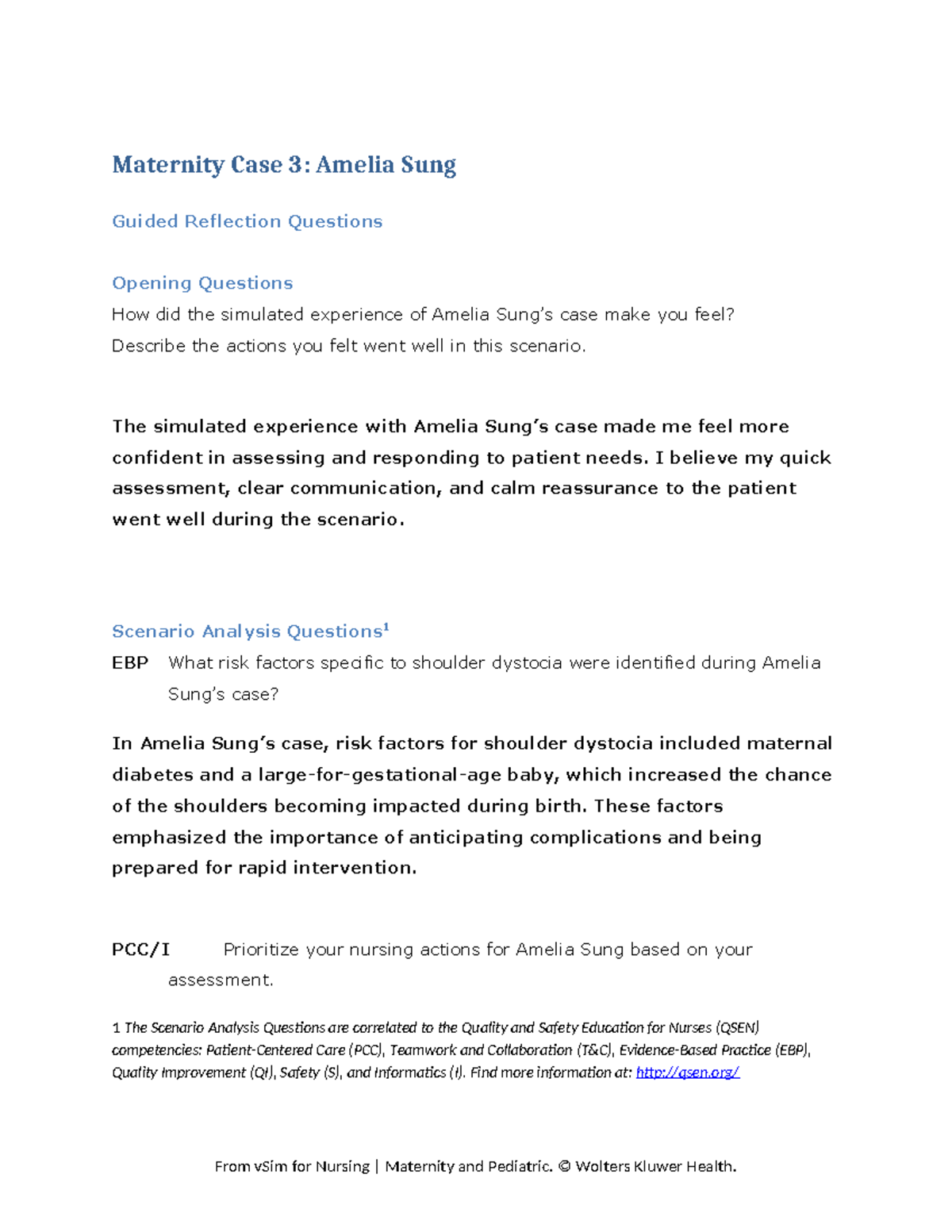 Maternity Case Study 3: Amelia Sung Reflection & Analysis Questions ...