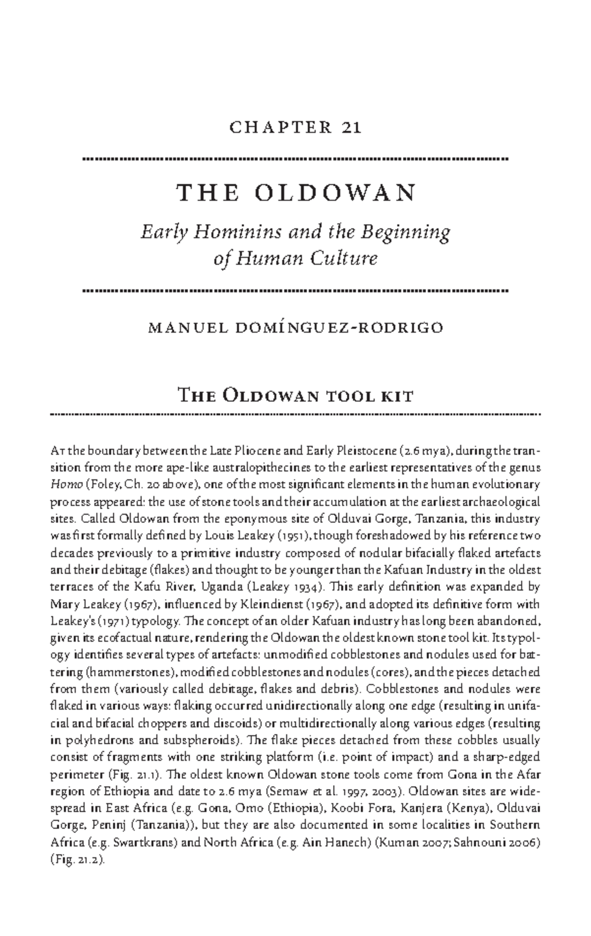 Chapter 21: The Oldowan Tool Kit and Early Hominin Culture (02-28 ...
