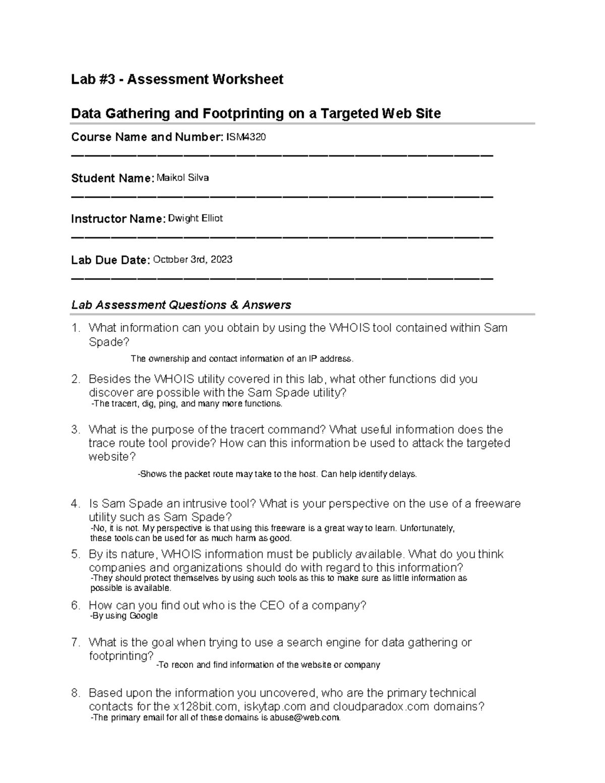 Hacking v03 Lab03 AW - IS a lab pdf - Lab #3 - Assessment Worksheet ...