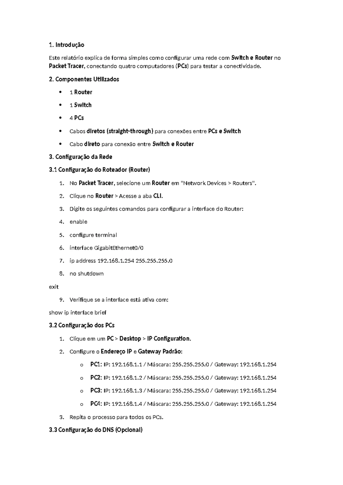 Configuração de Rede com Switch e Router no Packet Tracer - Relatório ...