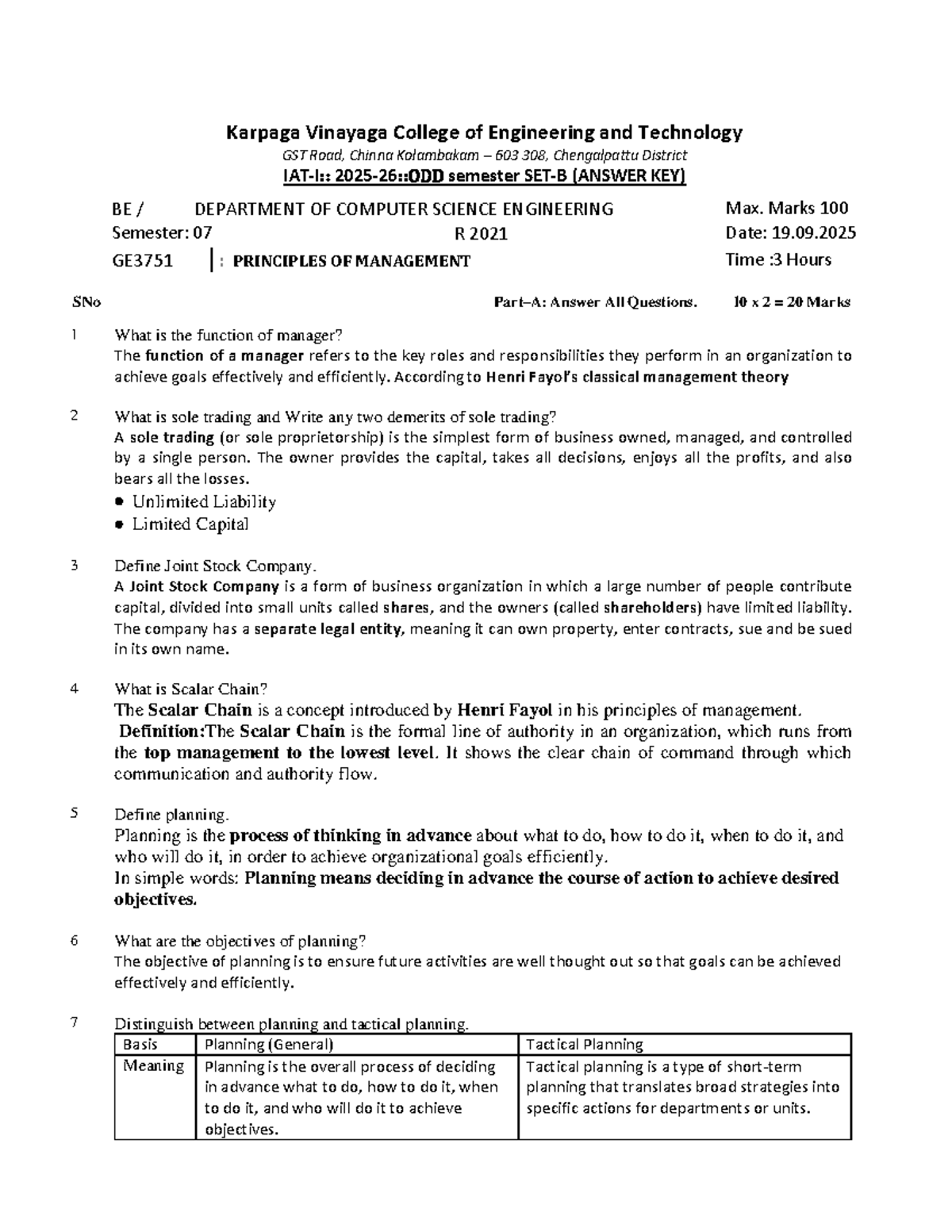 POM IAT1 SET B: Principles of Management Answer Key - Studocu