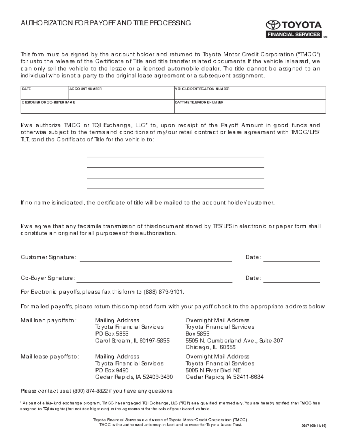 Toyota Payoff Authorization Form - TMCC & Title Processing Steps - Studocu