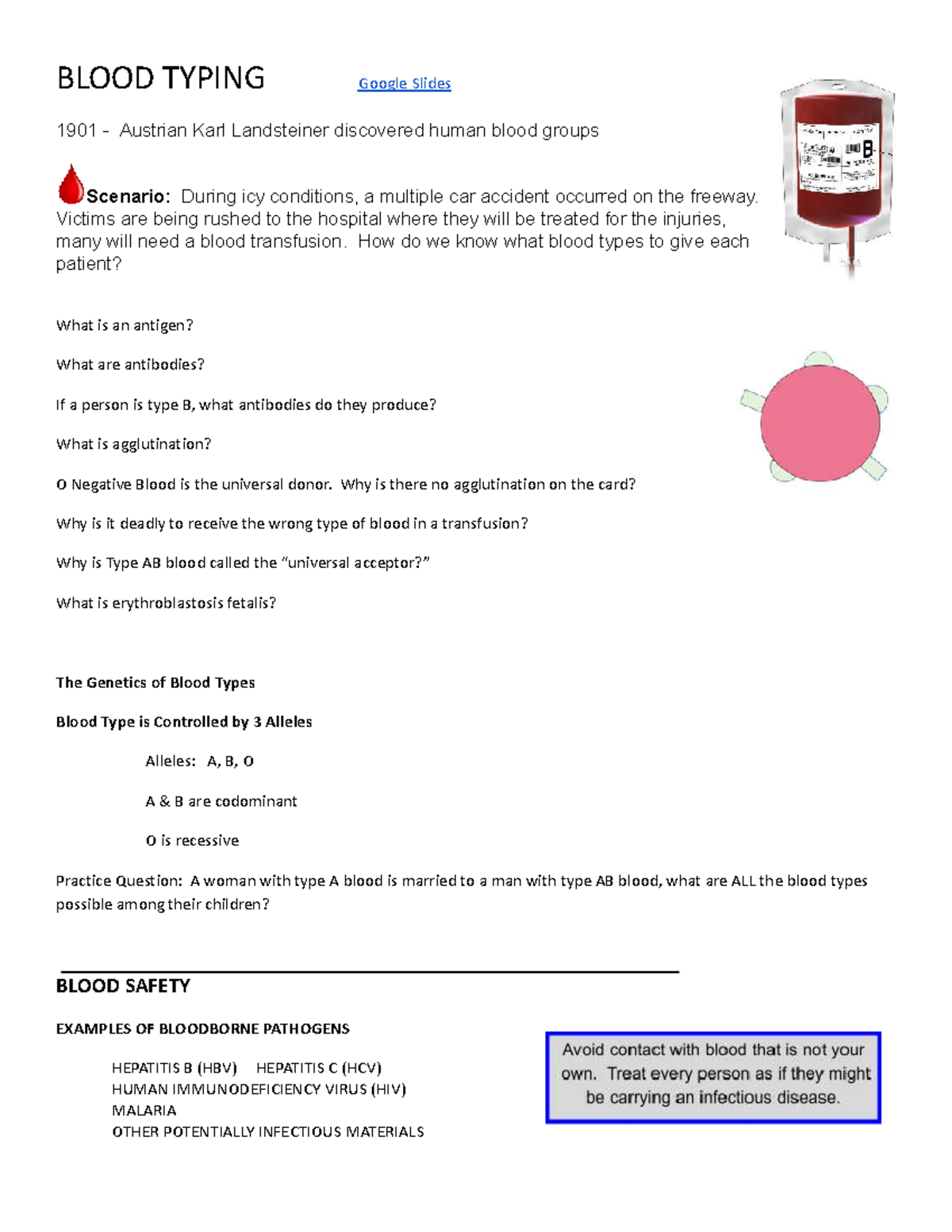 Blood Typing Overview and Genetics - Biology 101 Lecture Notes - BLOOD ...