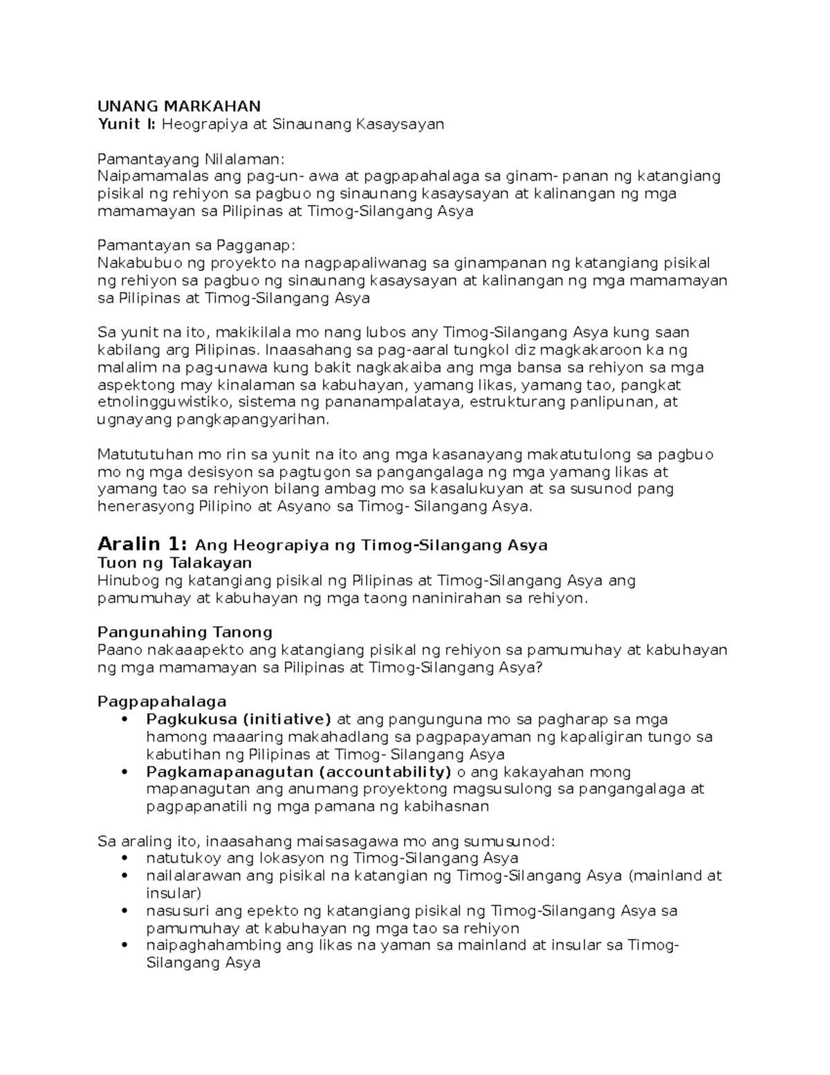 AP 7 - Heograpiya at Sinaunang Kasaysayan ng Timog-Silangang Asya - Studocu