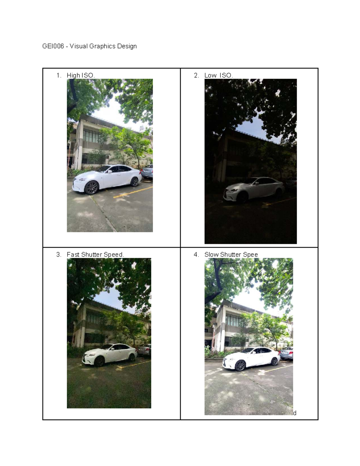 GEI006 Lab Activity 2: Exploring ISO and Shutter Speed - Studocu