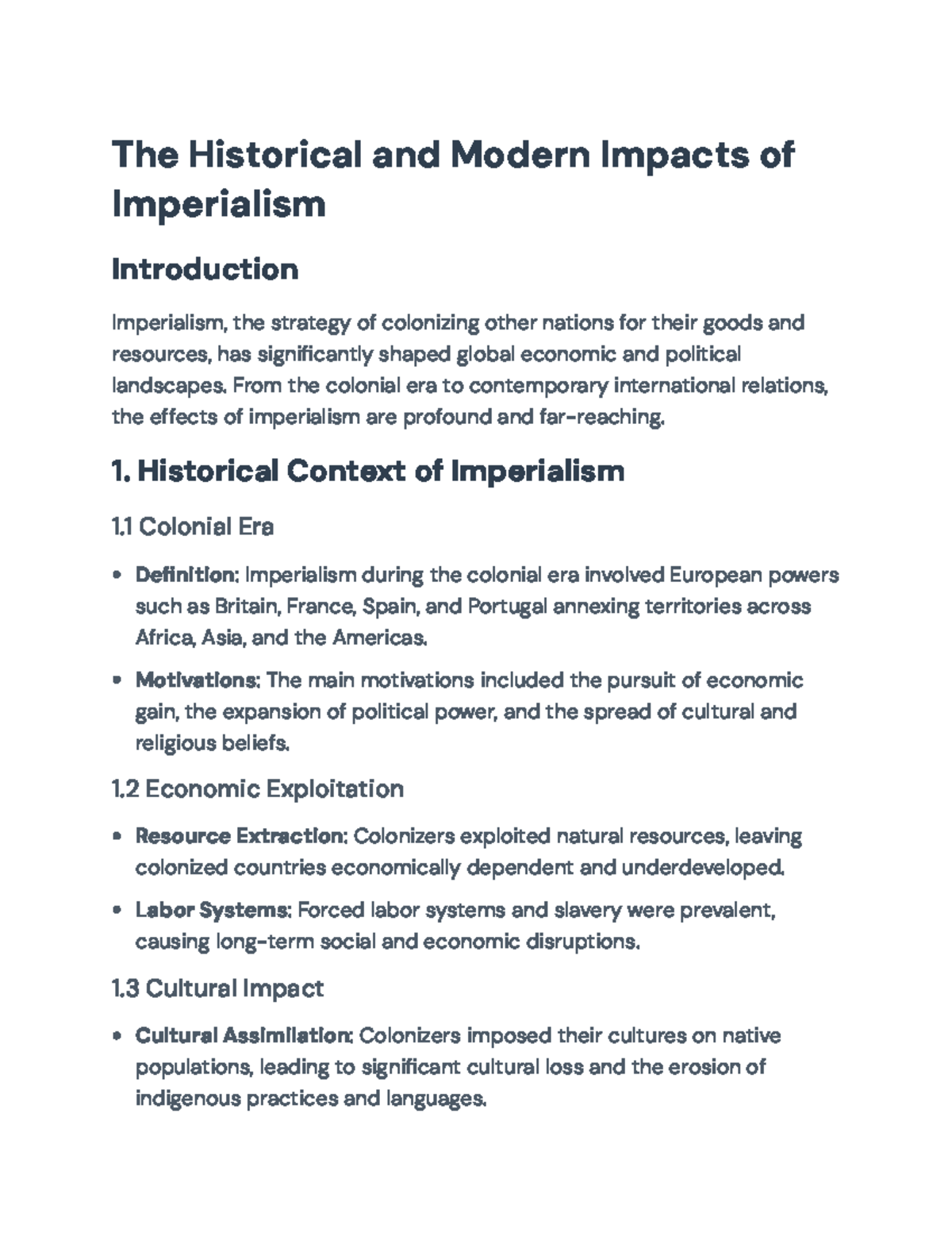 Final Exam: The Historical and Modern Impacts of Imperialism - The ...