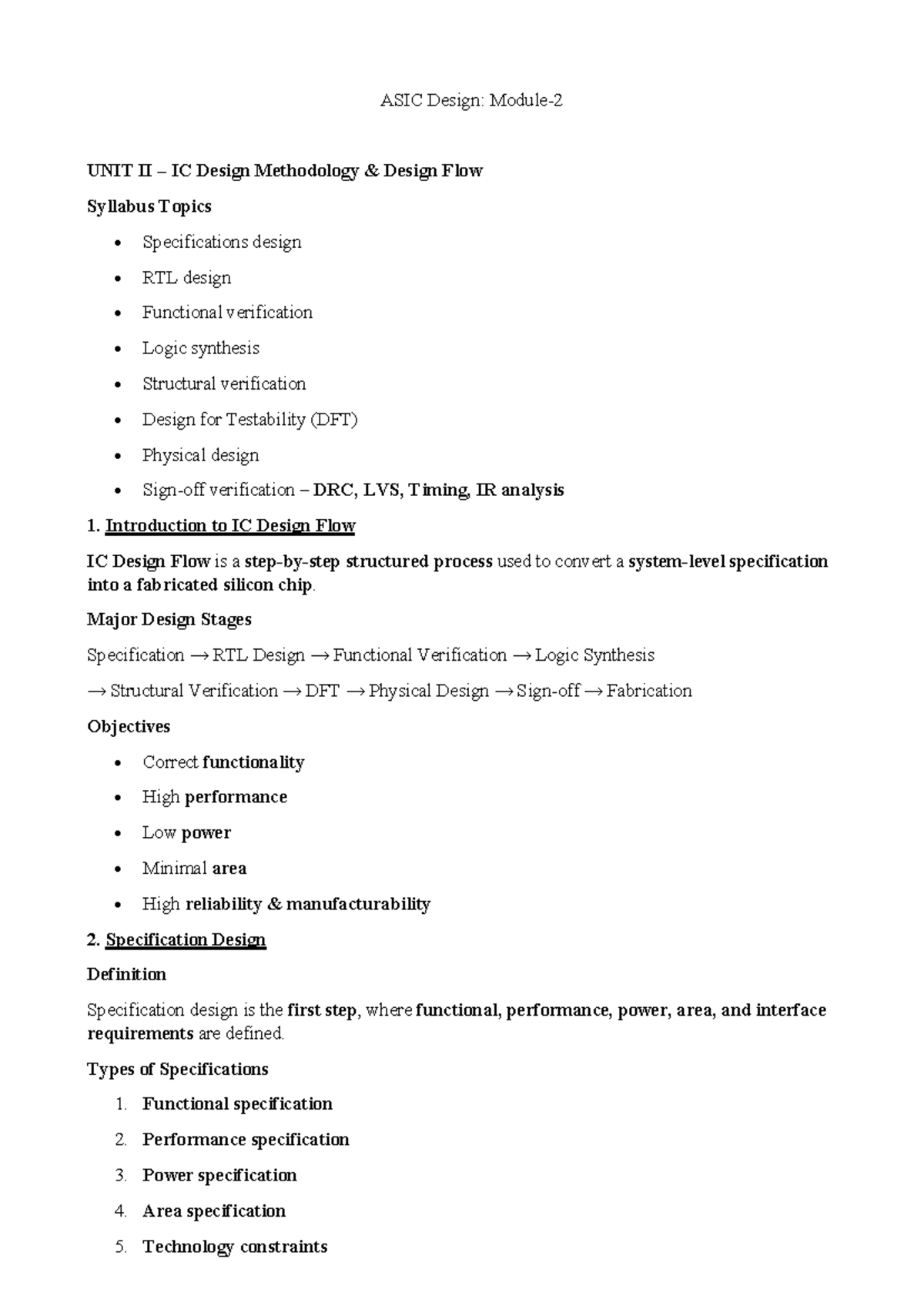 ASIC Design: UNIT II - IC Design Methodology and Verification ...
