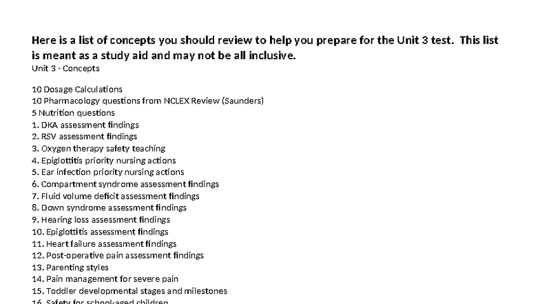 Unit 3 Test Study Guide: Key Concepts & Nursing Priorities - Studocu