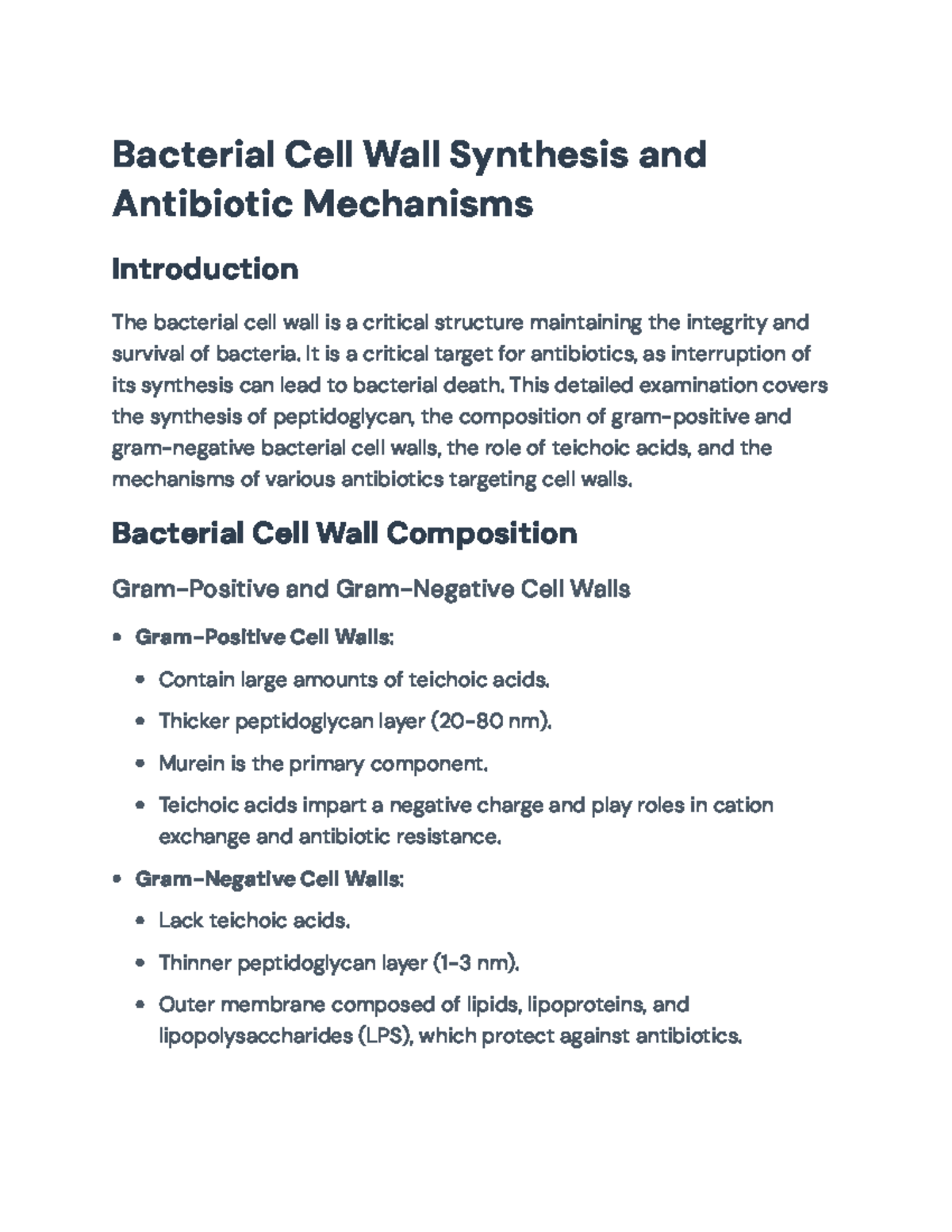 Bacterial Cell Wall Synthesis and Antibiotic Mechanisms: An Overview ...