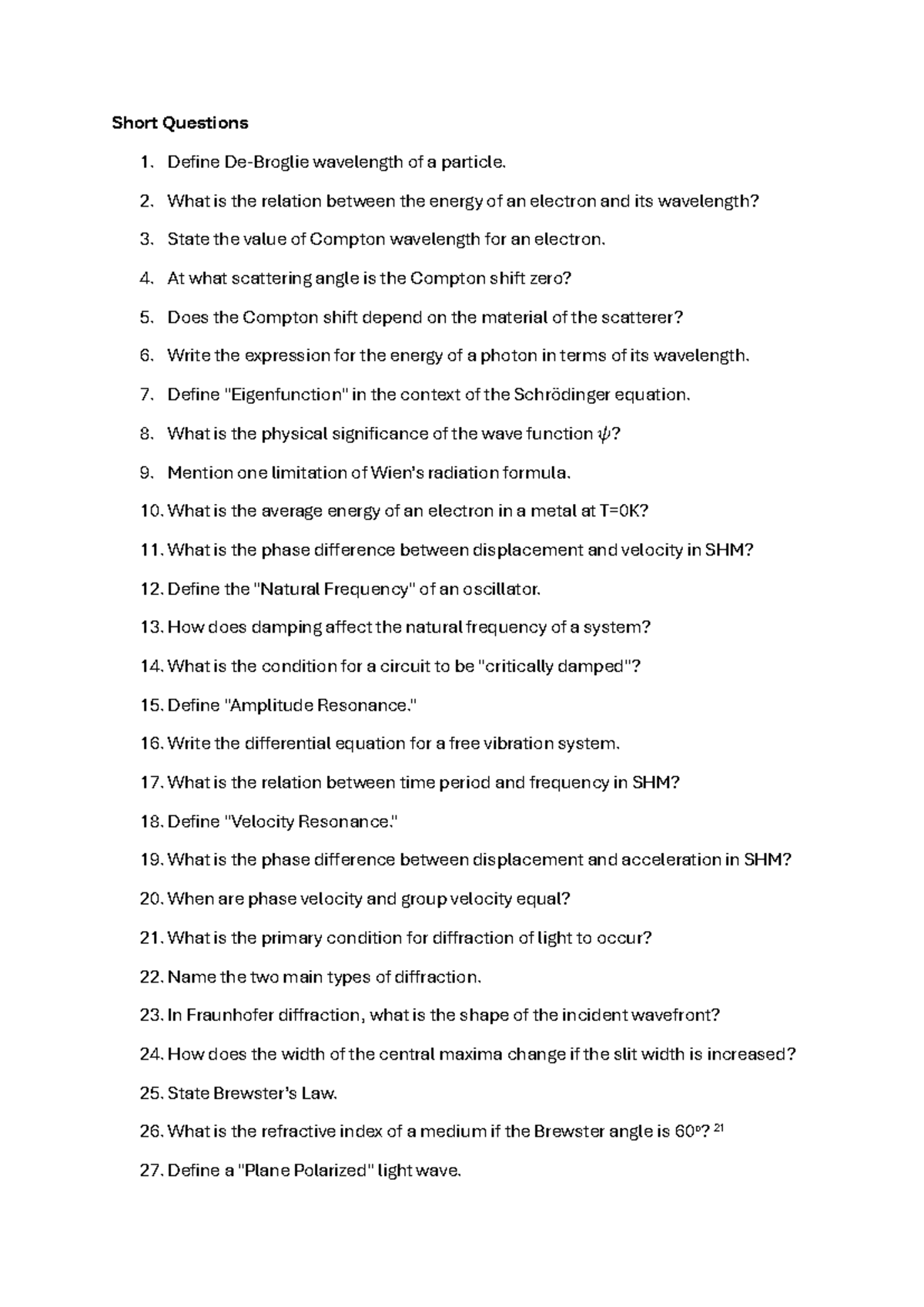 Short Questions on Quantum Mechanics and Wave Phenomena - Studocu