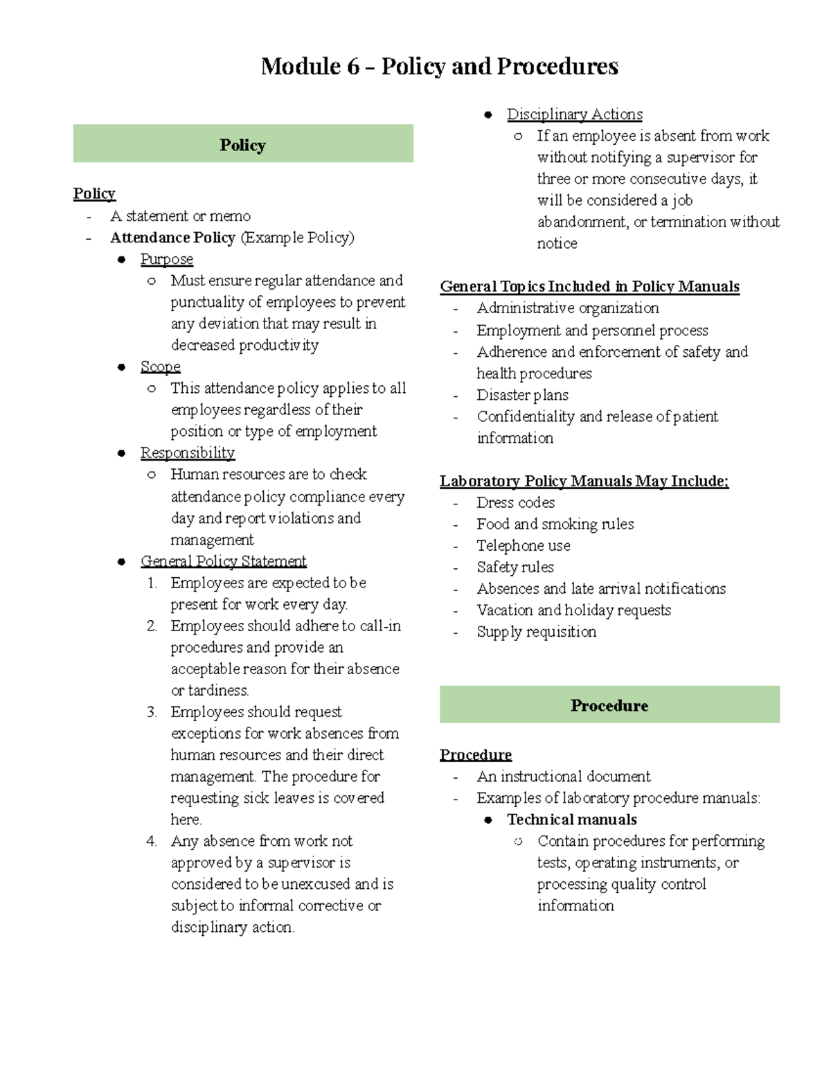 Module 6 - Policy and Procedures - Module 6 - Policy and Procedures Policy Policy - A statement ...