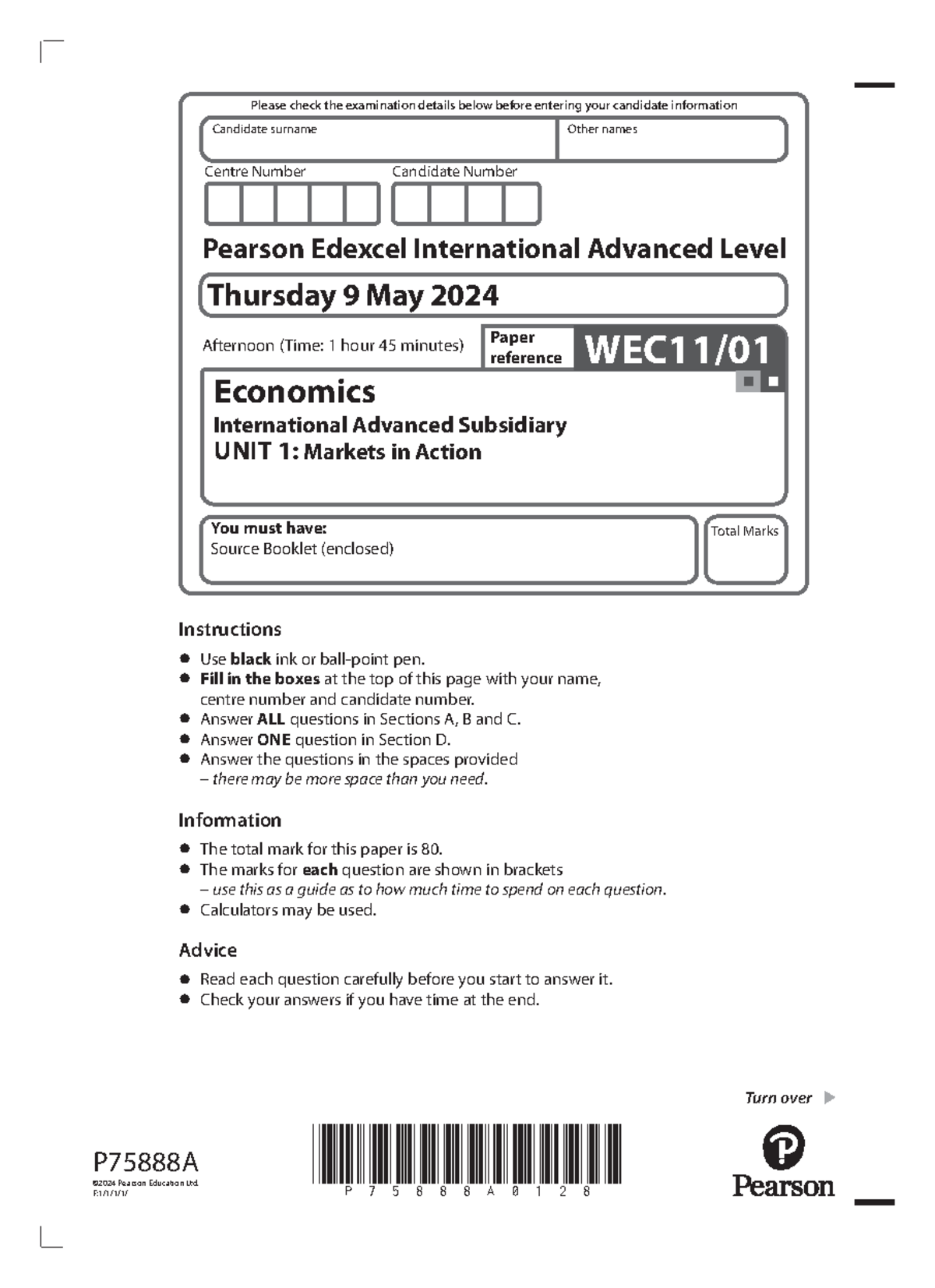 WEC11 01 2024 Edexcel IAL Economics Unit 1 Exam Paper Questions - Studocu