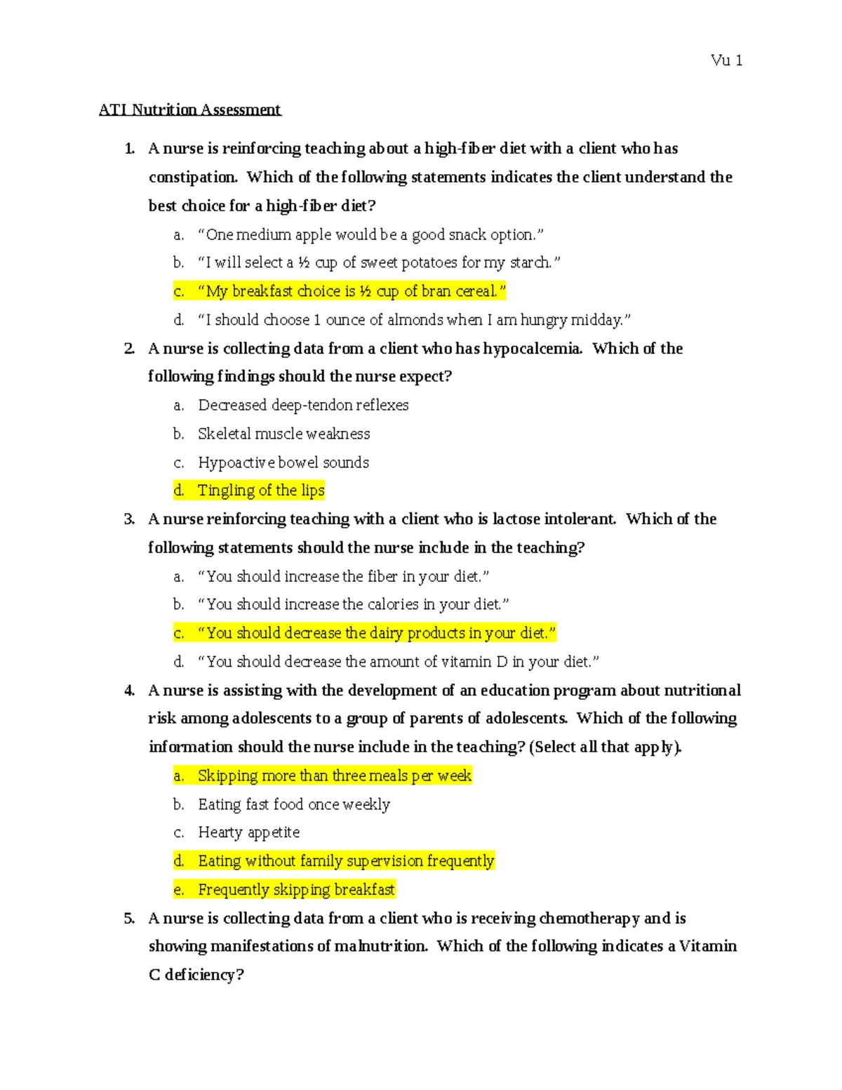 ATI Nutrition Quizlet Study Guide for Med Students - Studocu