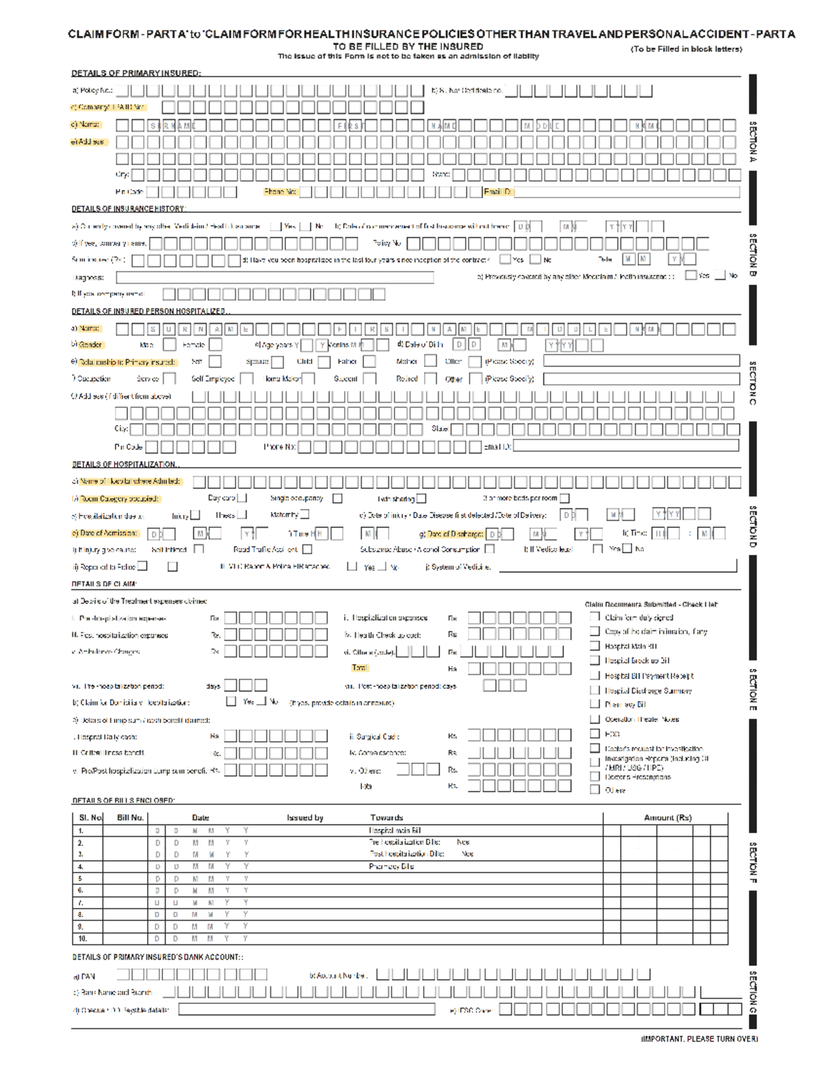 IRDA claim form V1 (3) - irda notes - CLAIM FORM - PART A' to 'CLAIM ...