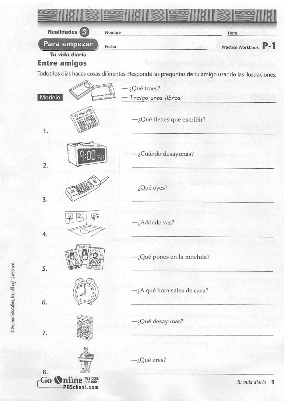 Realidades 3 workbook - 18U Realidades 3 Nombre Hora Para empezar Fecha ...