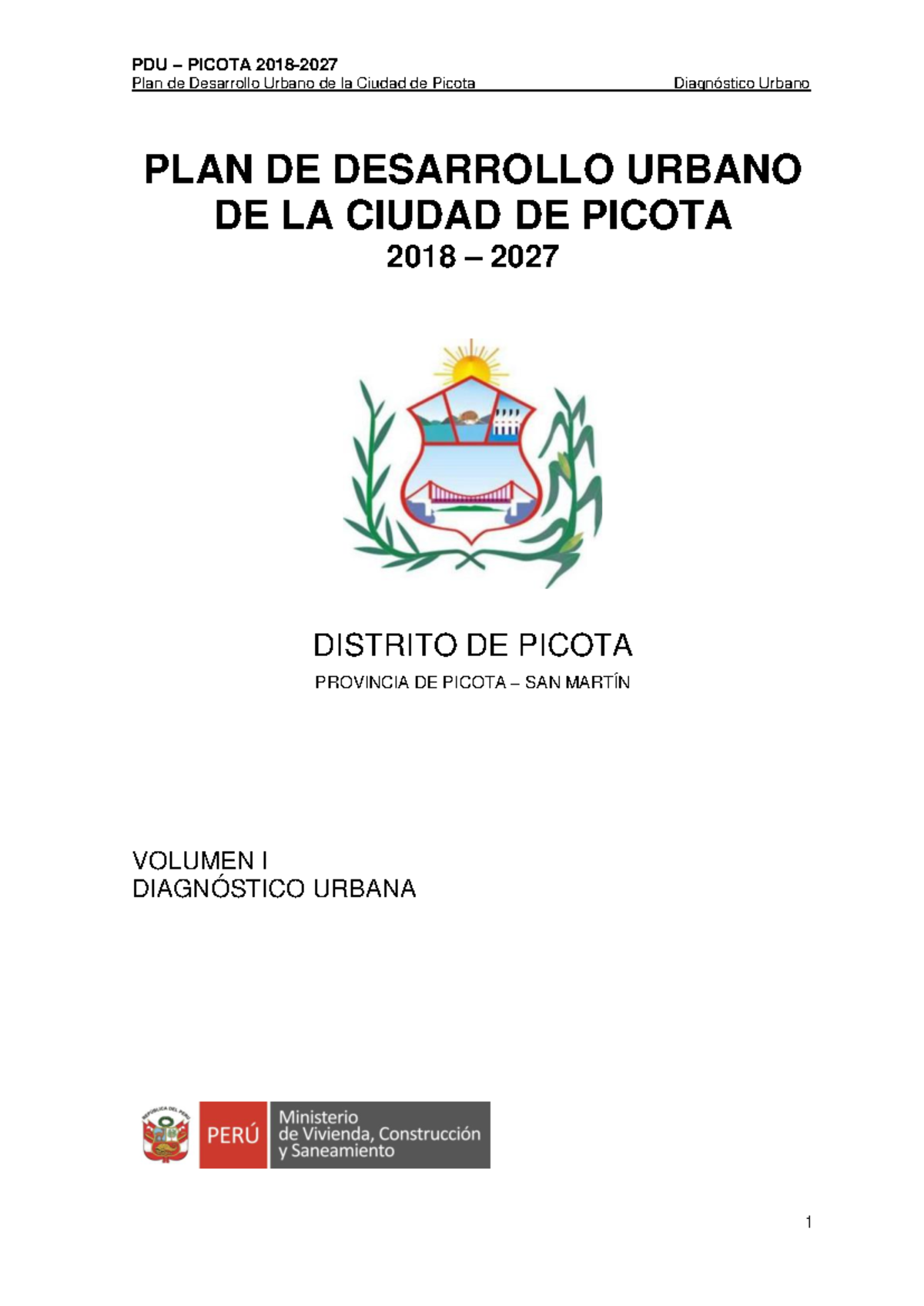 PDU PICOTA: Diagnóstico del Plan de Desarrollo Urbano 2018-2027 - Studocu
