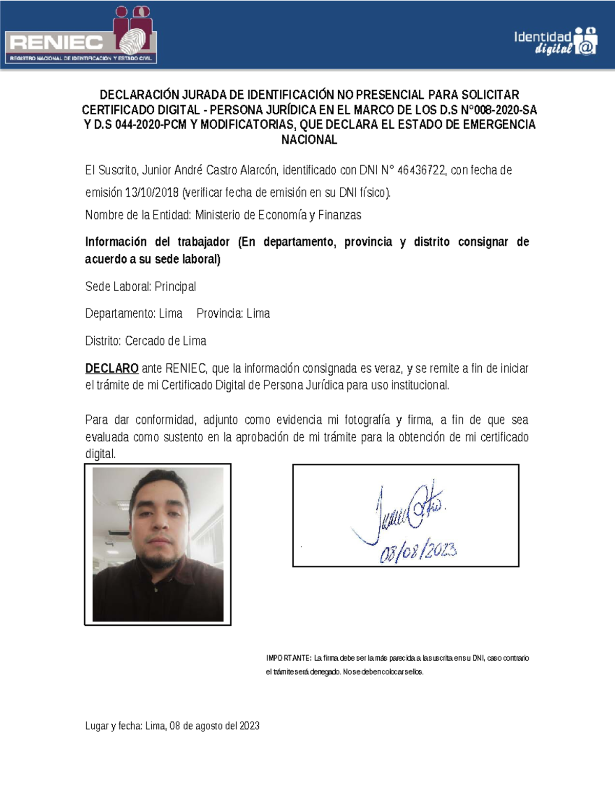 Formato DJ CD Reniec: Solicitud Certificado Digital Persona Jurídica ...