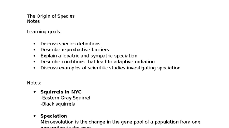 Evolution and Speciation Notes for BIOL 101: Key Concepts and ...
