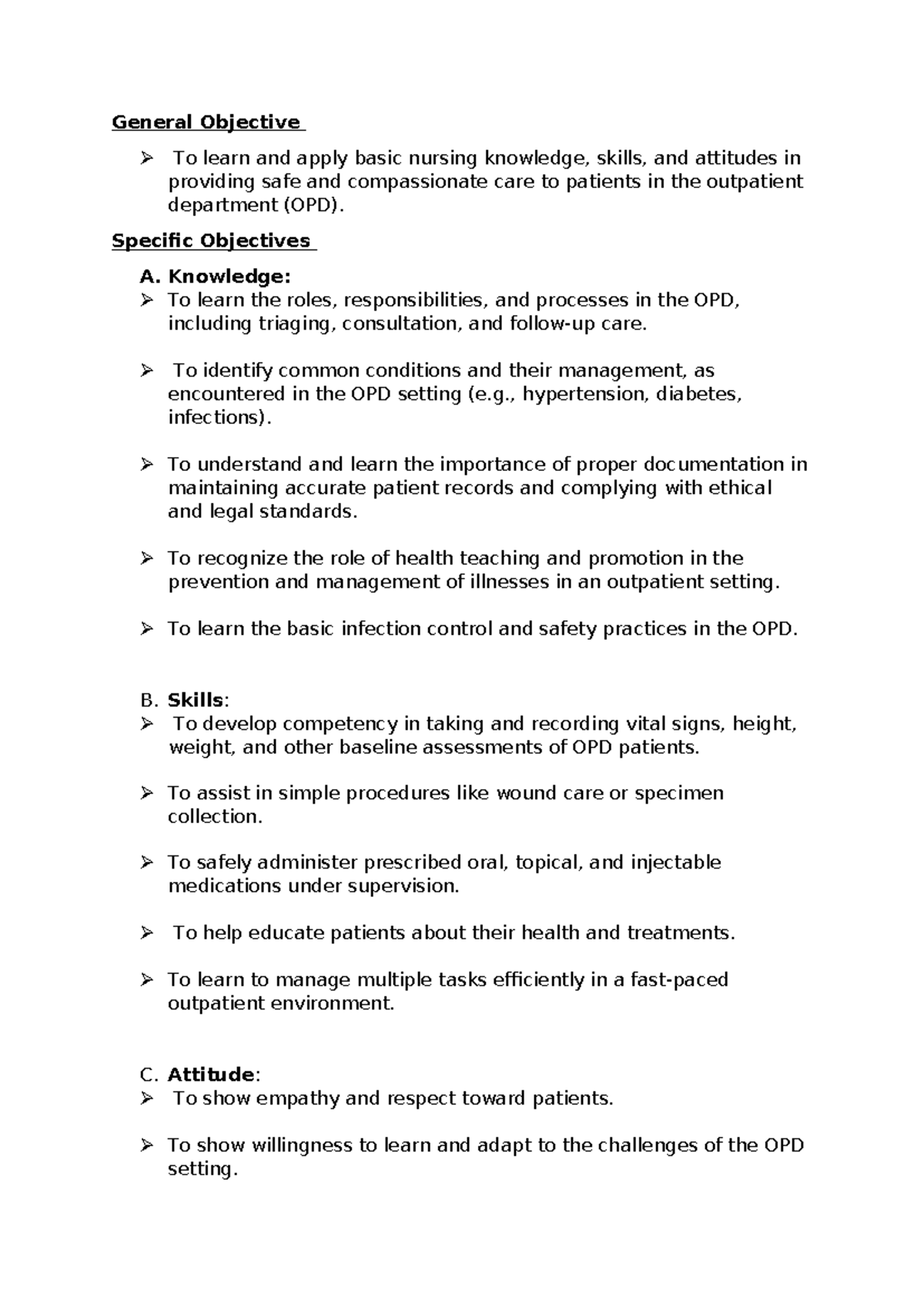 Objectives - General Objective To learn and apply basic nursing ...