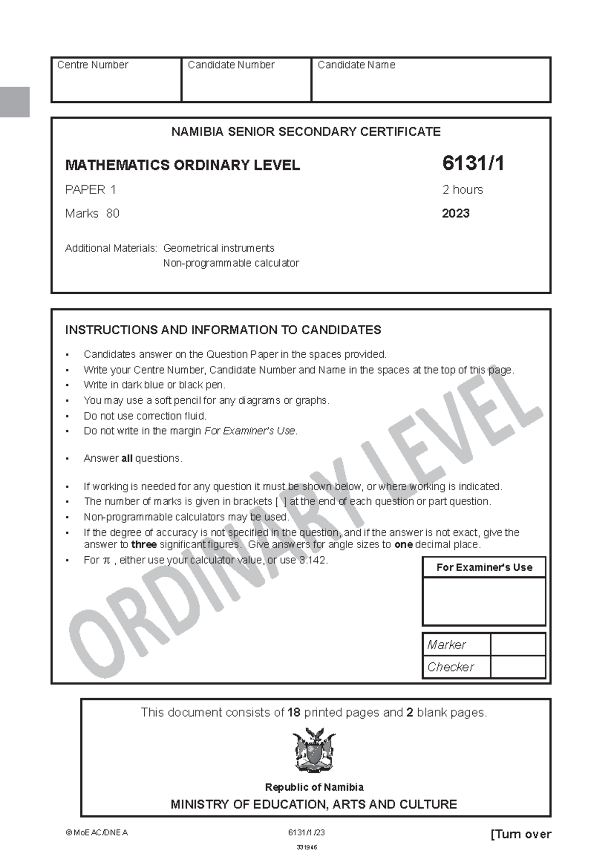 NSSC Mathematics O Level Paper 1 (6131-1) - 2023 Exam Guide - Studocu