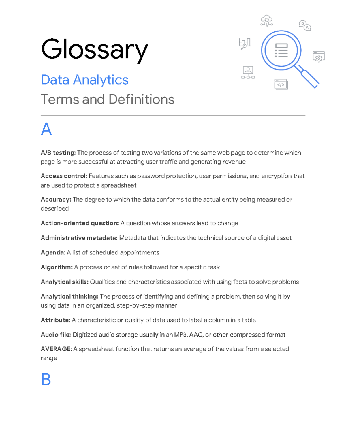 D467 Exploring Data Glossary - Glossary Data Analytics Terms and ...