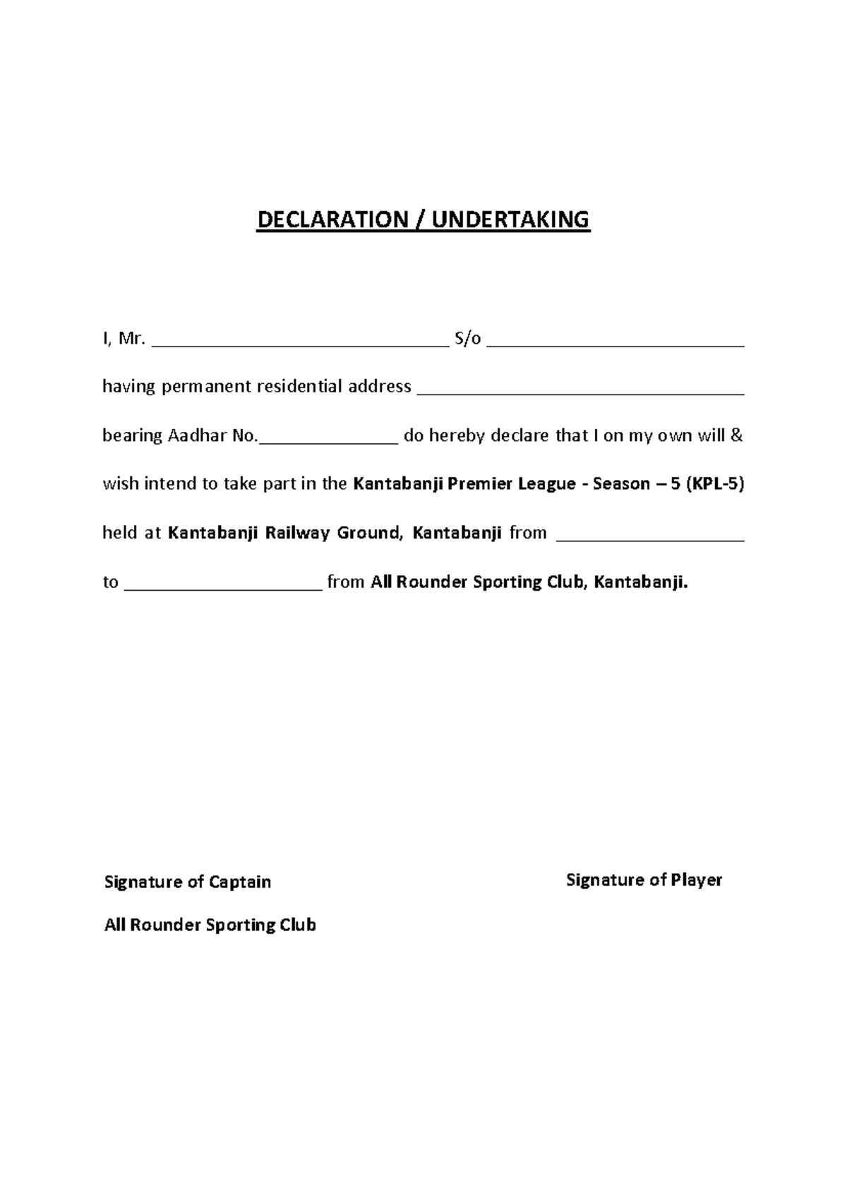 Declaration - good - DECLARATION / UNDERTAKING I, Mr ...
