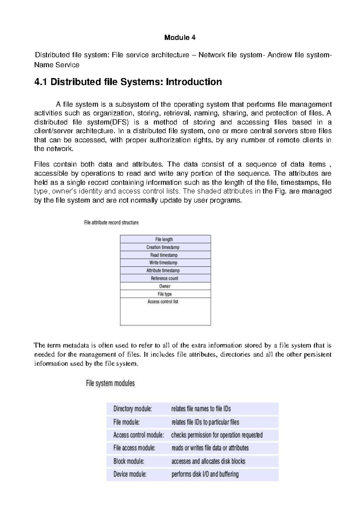 DC Mod 4 - Overview of Distributed File Systems and Architectures - Studocu