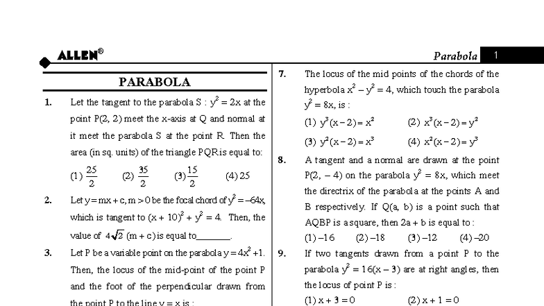 Parabola Sums Worksheet - Complete Math Solutions for All Types - Studocu