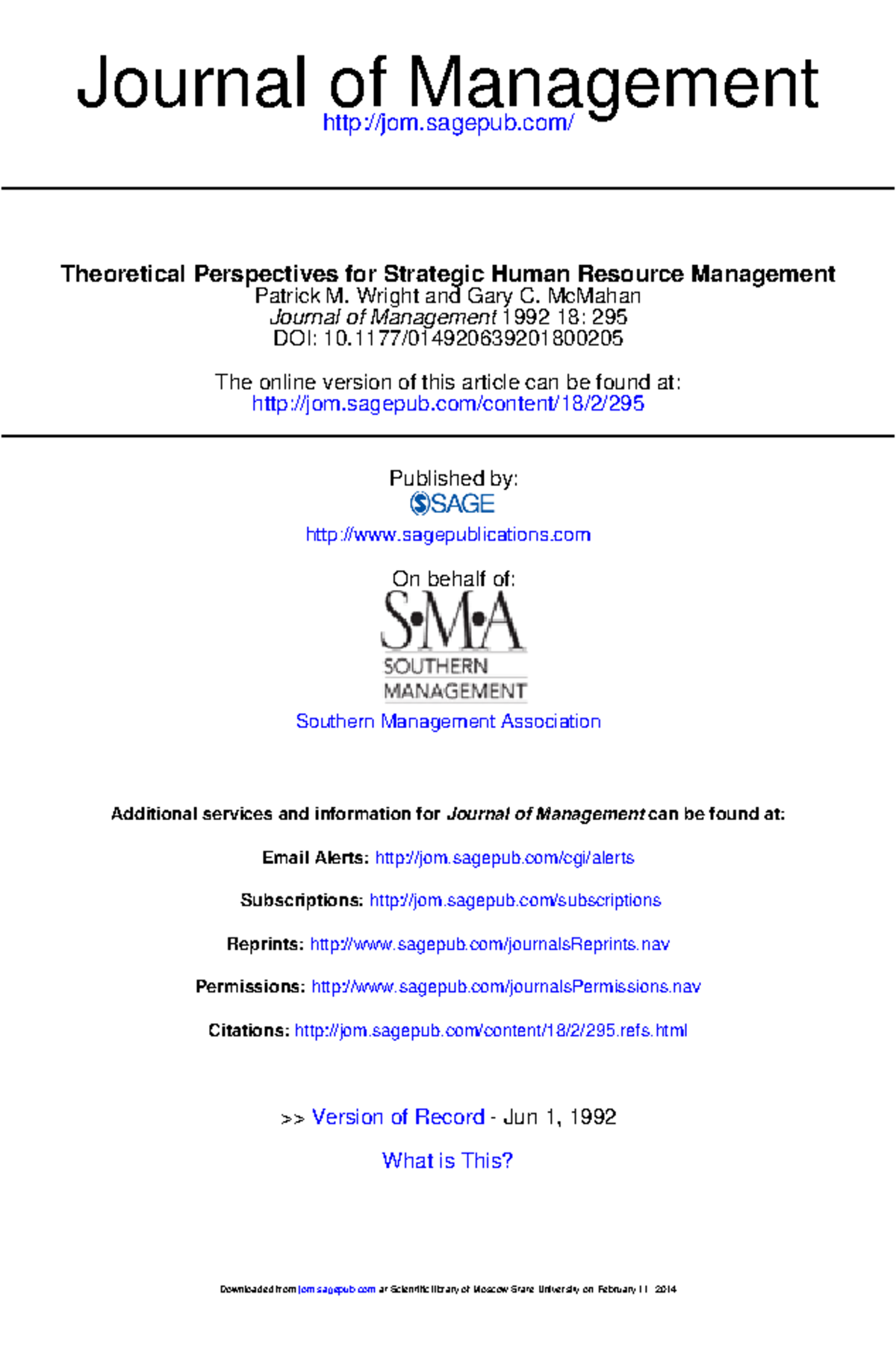 Strategic HRM Theoretical Perspectives - Journal of Management Insights ...