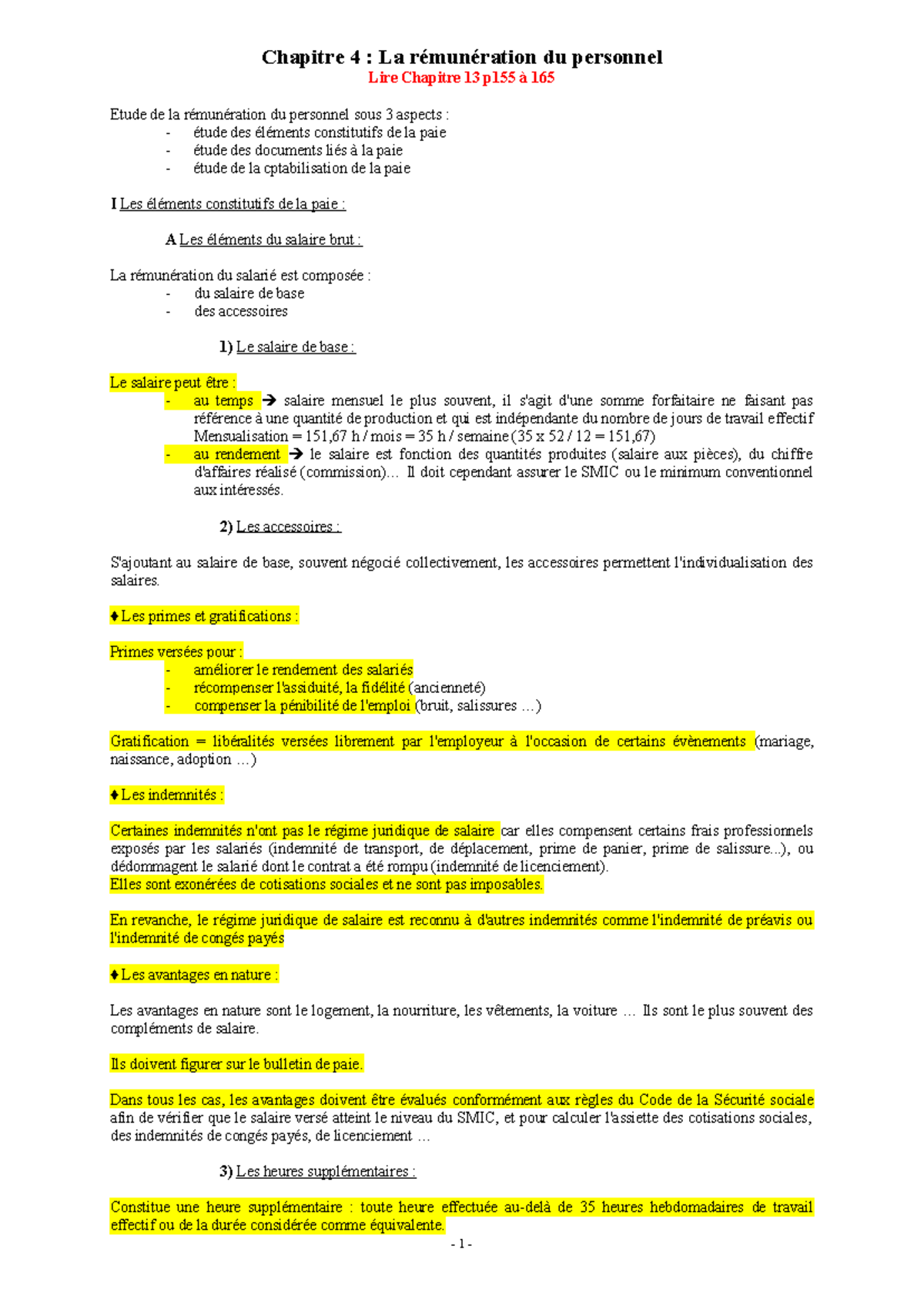 Chapitre 4 : La Rémunération du Personnel - Étude des Éléments de Paie ...