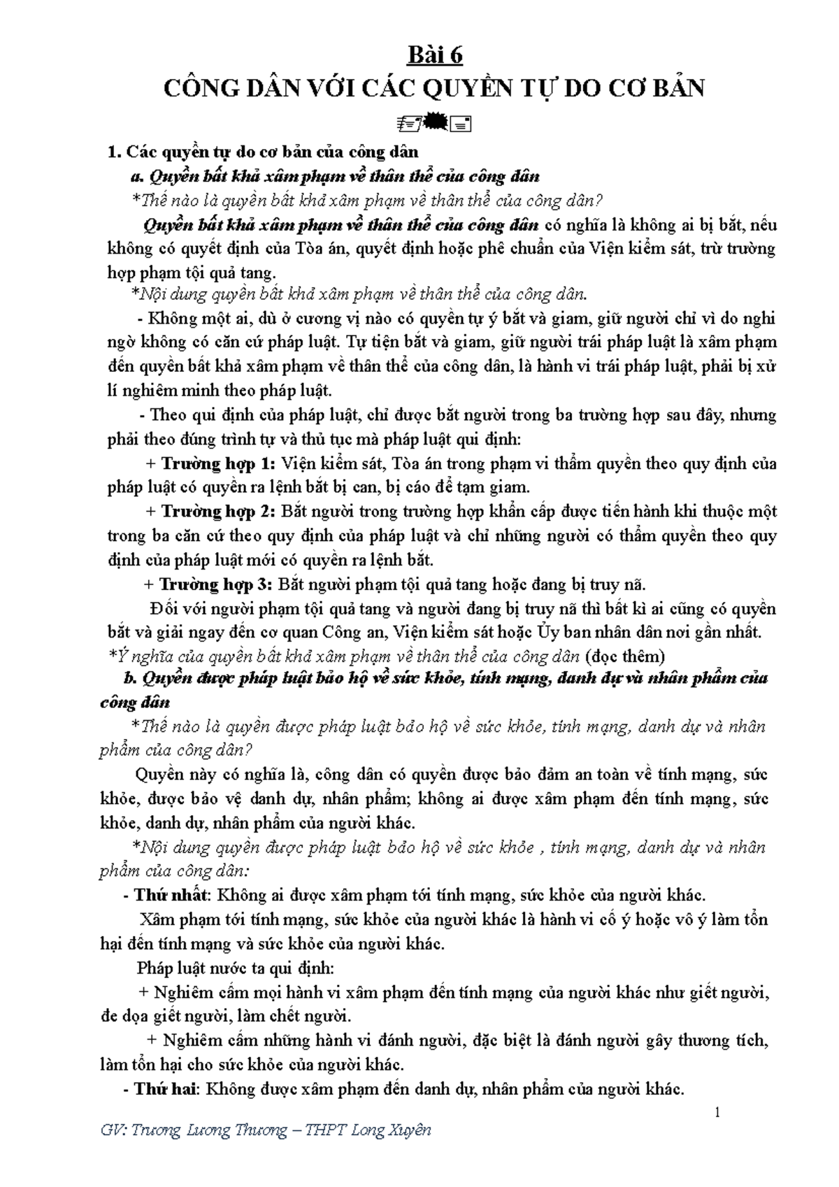 Bài 6 - GDCD 12: Quyền Tự Do Cơ Bản Của Công Dân - Studocu