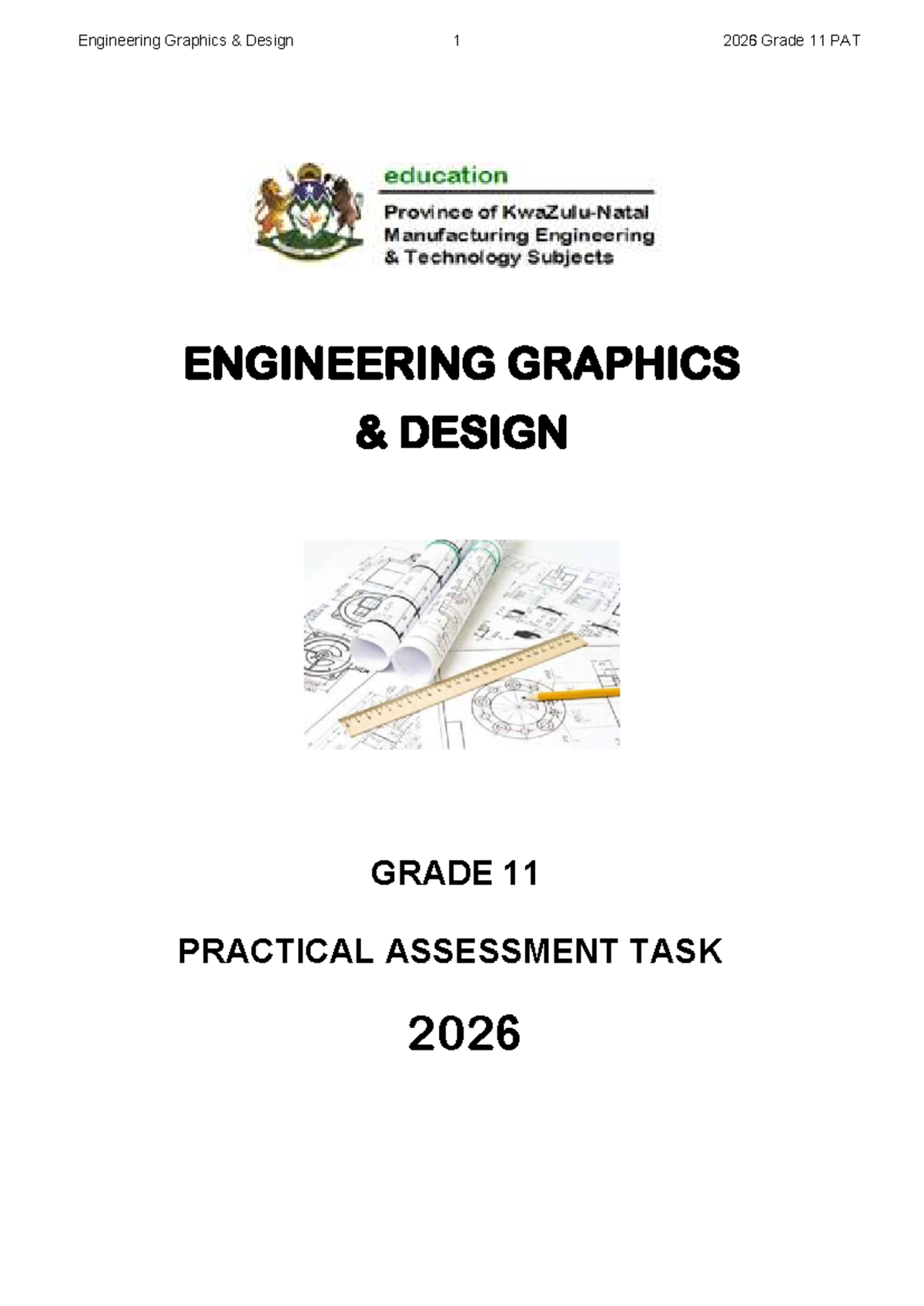 Engineering Graphics Design 1 GRADE 11 PAT 2026 Management Plan and ...