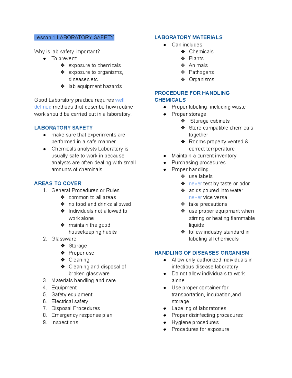 LAB 101: Essential Laboratory Safety Guidelines and Procedures - Studocu
