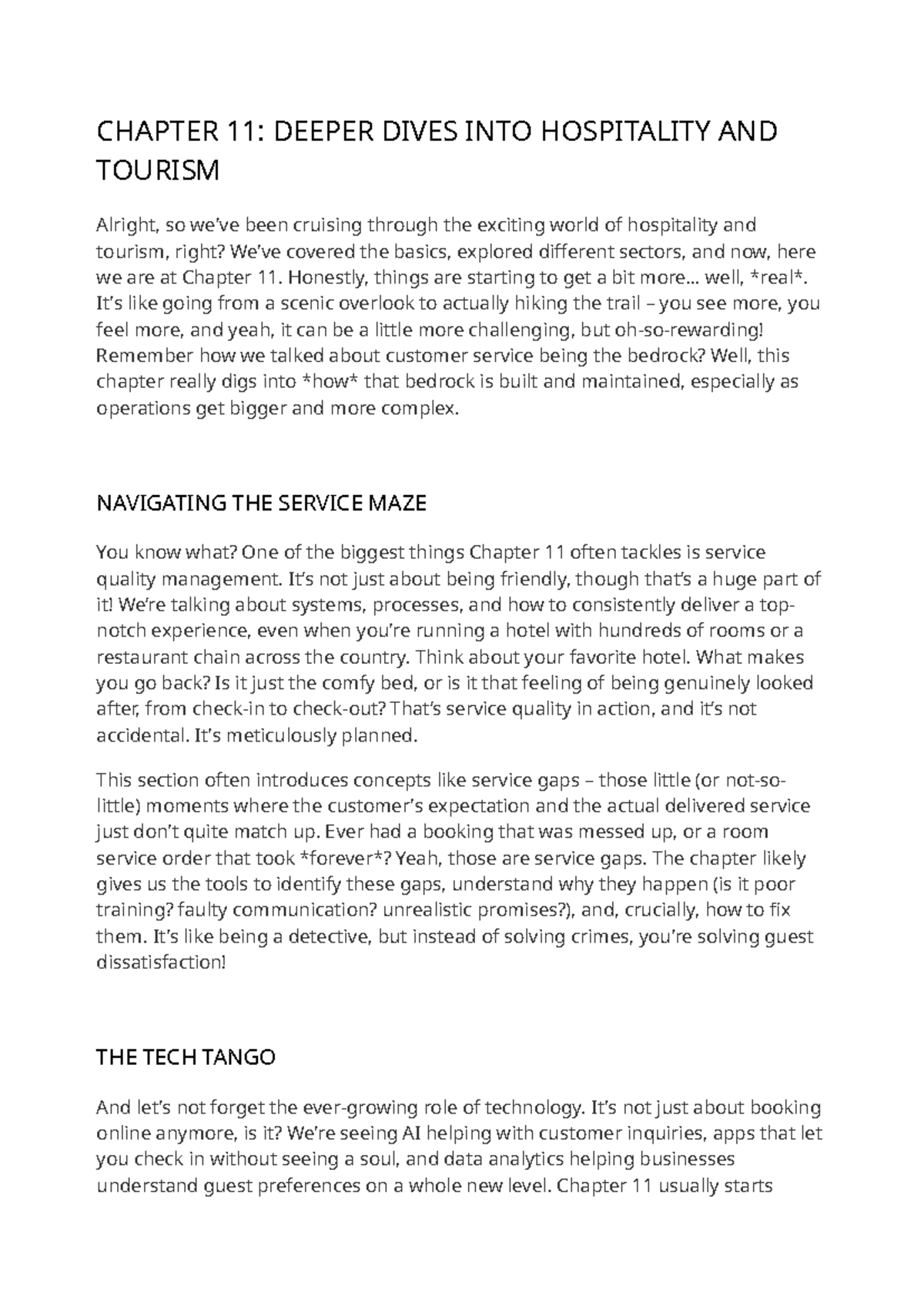 Intro to Hosp & Tourism CH11: Service Quality & Tech Insights - Studocu