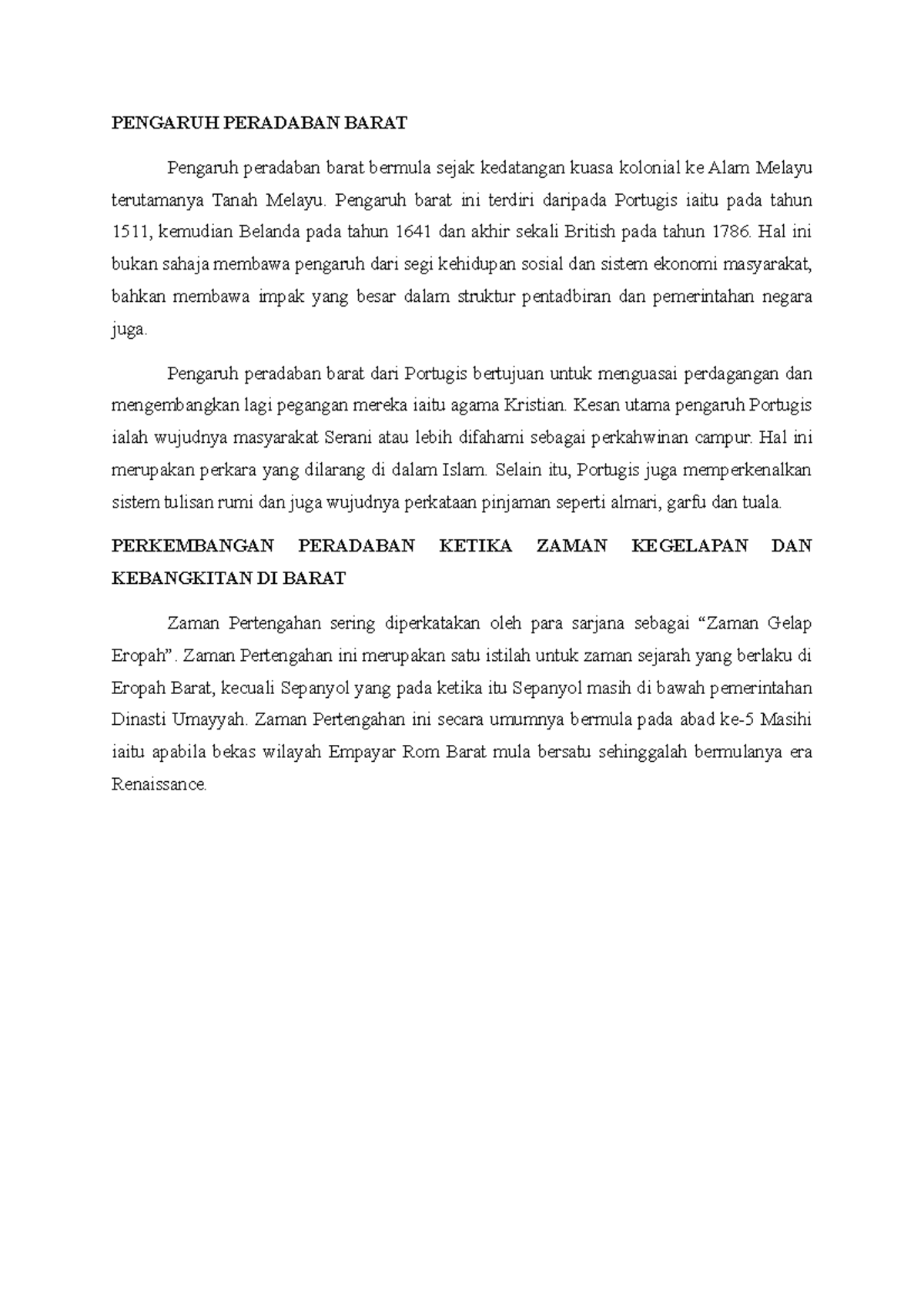 Pengaruh Peradaban Barat Terhadap Alam Melayu: Sejarah dan Kesannya ...