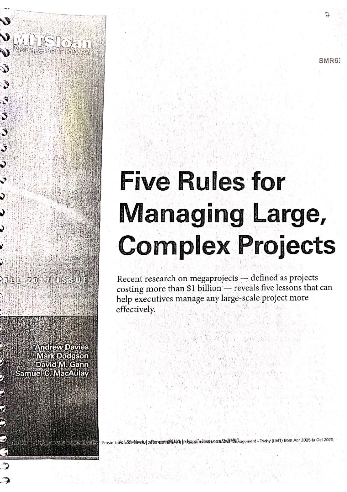Five Rules for Managing Large, Complex Projects (PM 2025) - Studocu