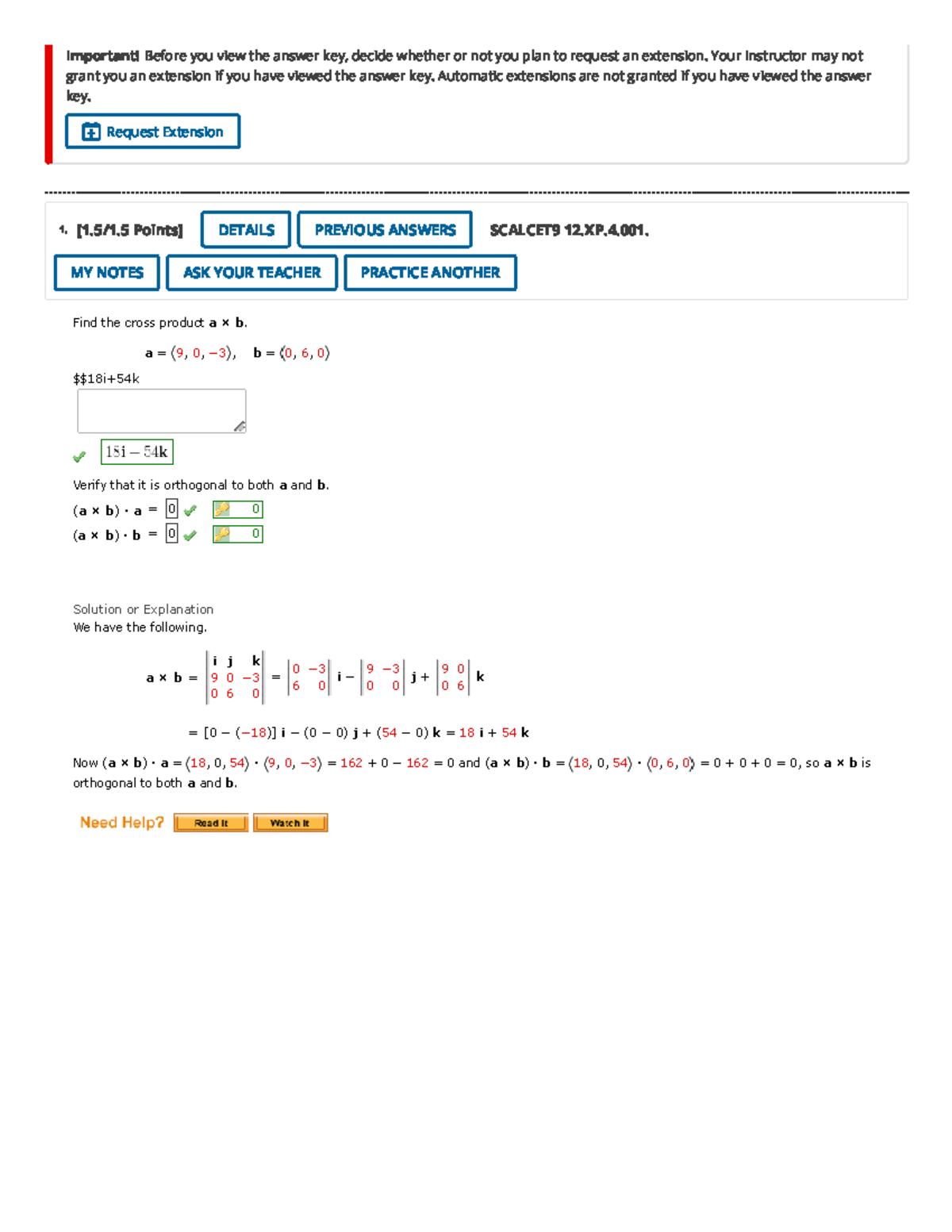 Homework 12.4 Cross Product Calculations - MAT 241 - Calculus III, Spr ...