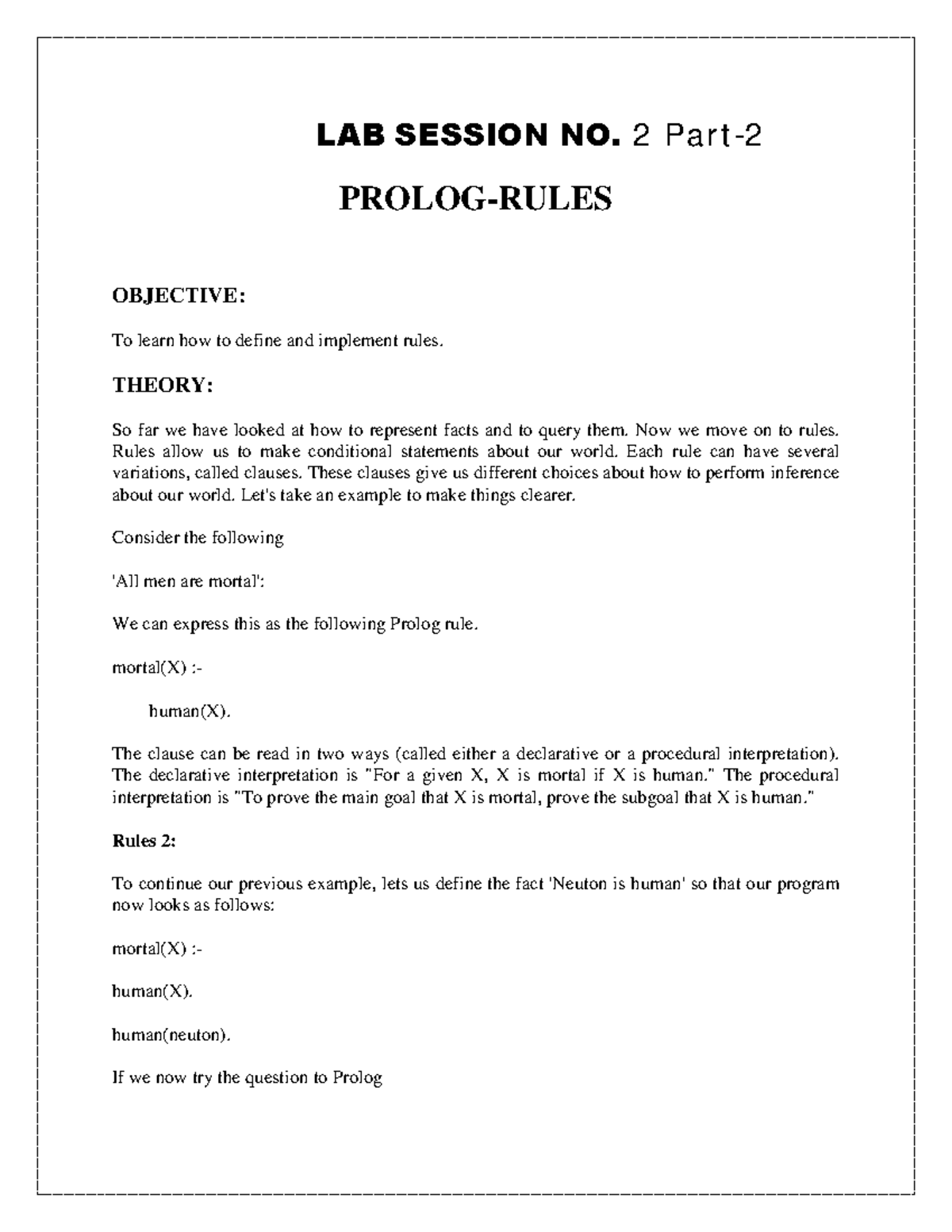 Prolog LAB SESSION 2: Defining and Implementing Rules in Prolog - Studocu