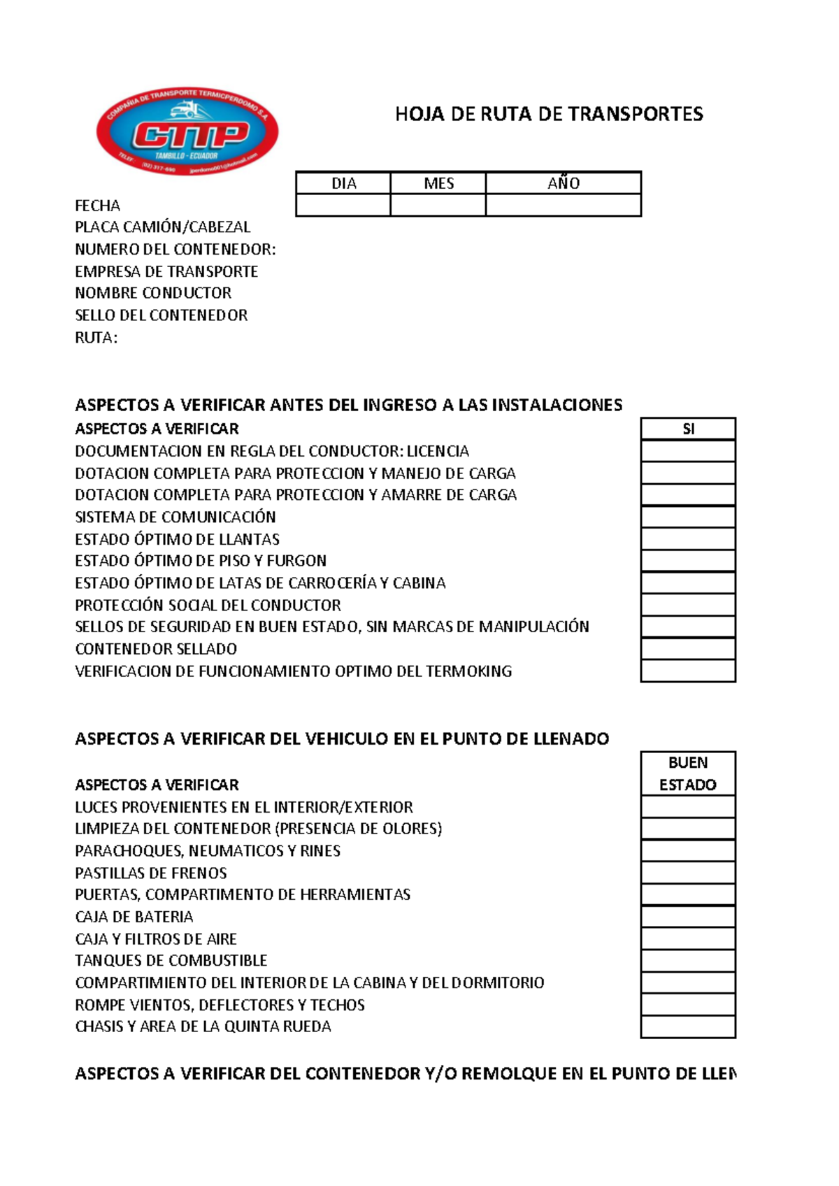 Hoja de Ruta de Transportes - Verificación de Estado y Documentación ...